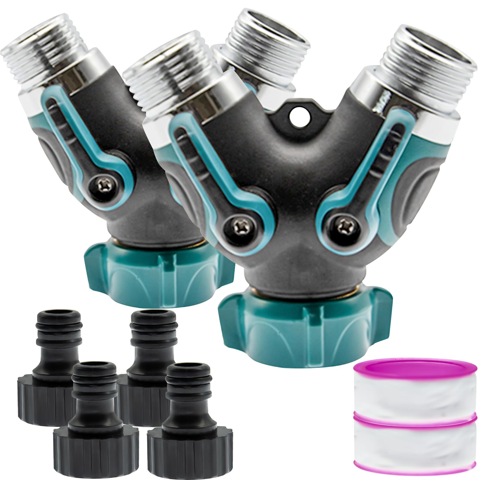 Zzyyldu 2Pack Garden Hose Splitter - 2 Way Heavy Duty Metal Hose ...