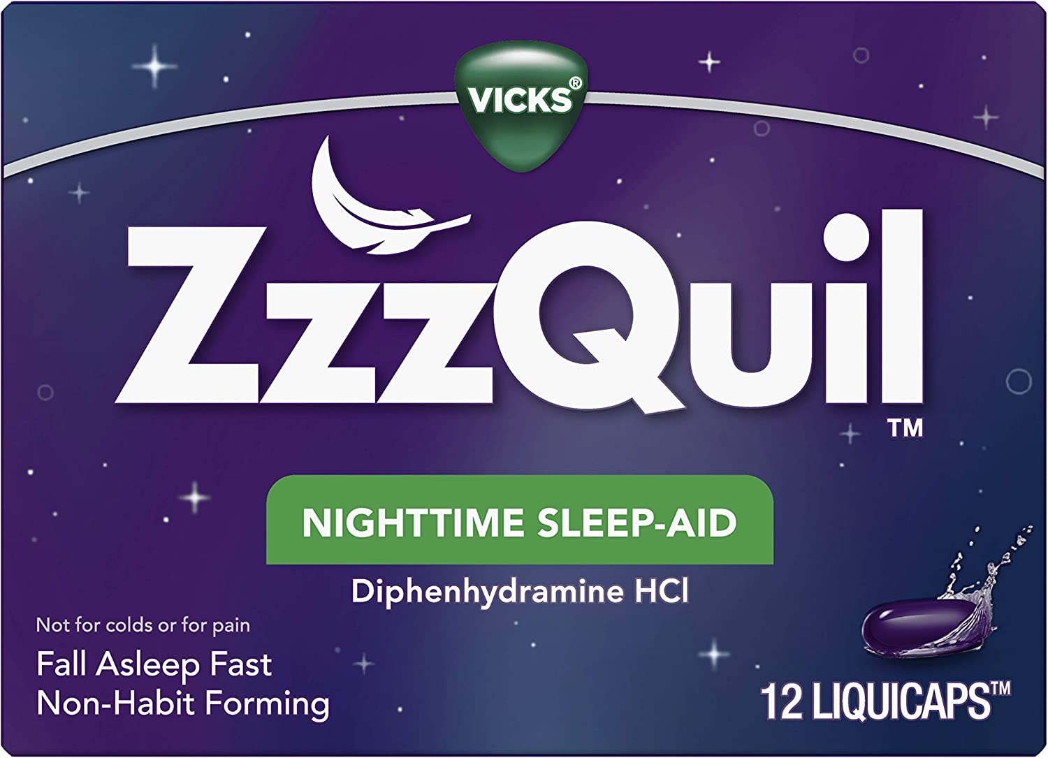 ZzzQuil, Nighttime Sleep Aid LiquiCaps, 25 mg Diphenhydramine HCl, No.1 ...
