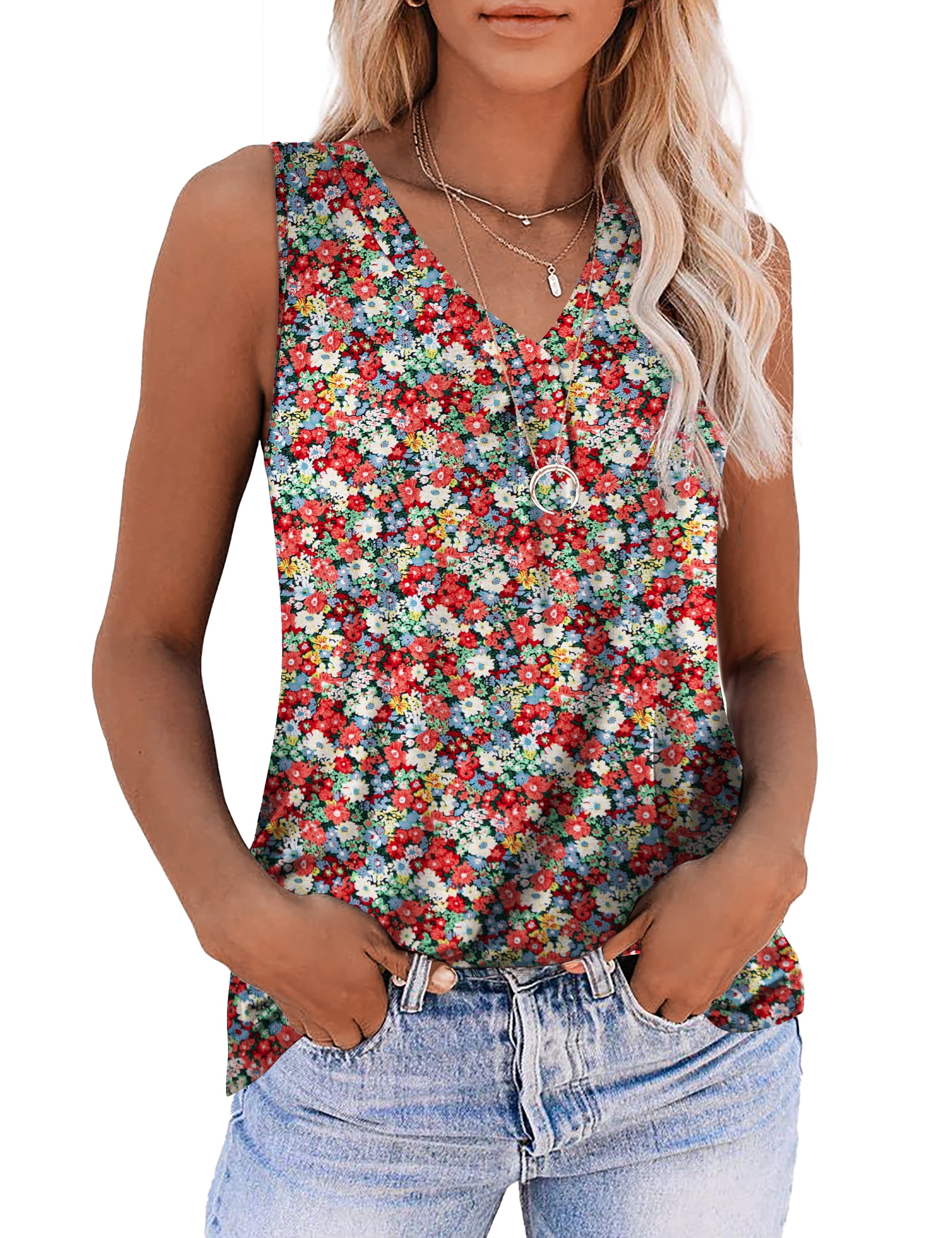a.Jesdani Womens Plus Size Tank Tops, V Neck, Flowy Sleeveless Blouse ...