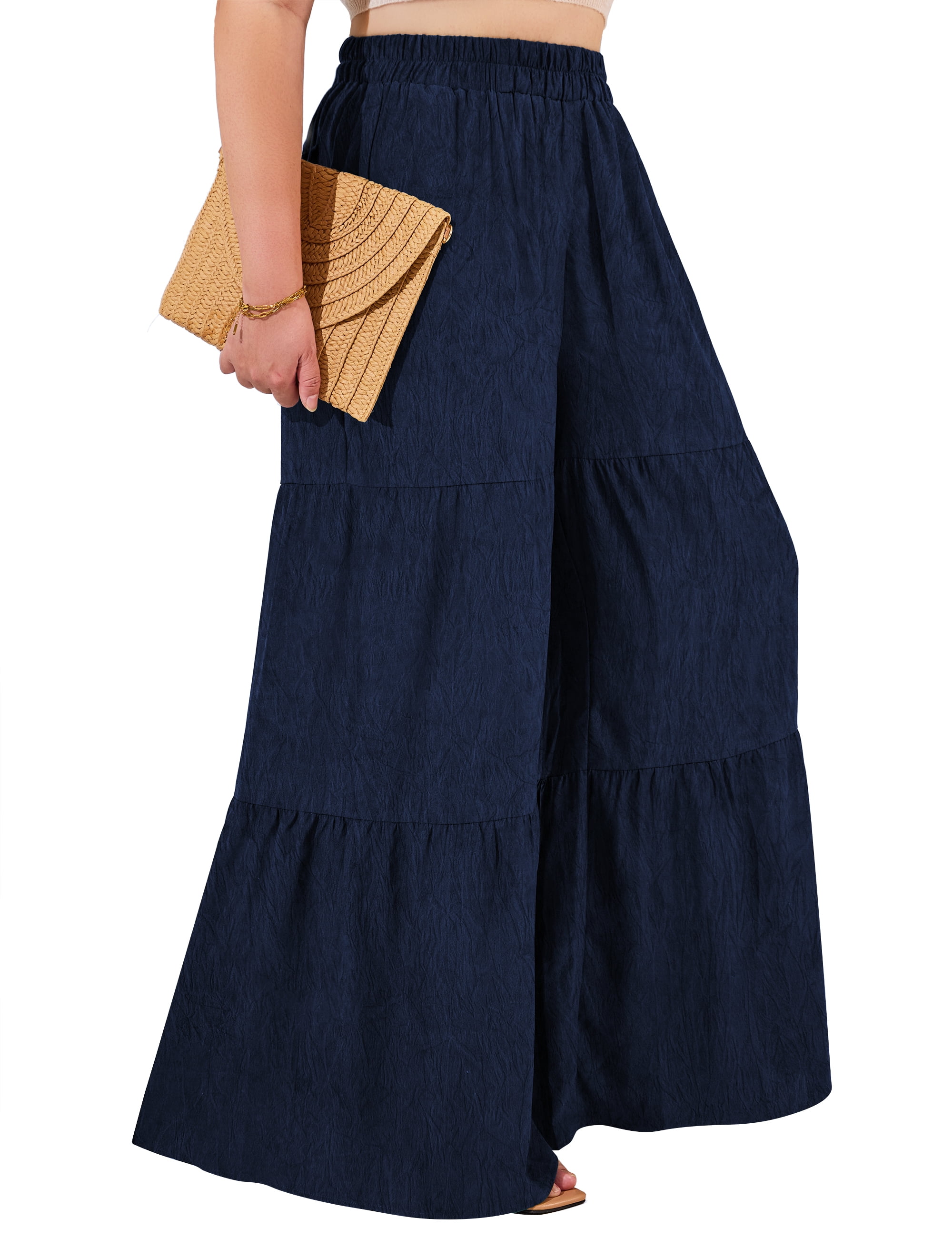 a.Jesdani Women Plus Size Wide Leg Pants Elastic waist Casual Trousers ...