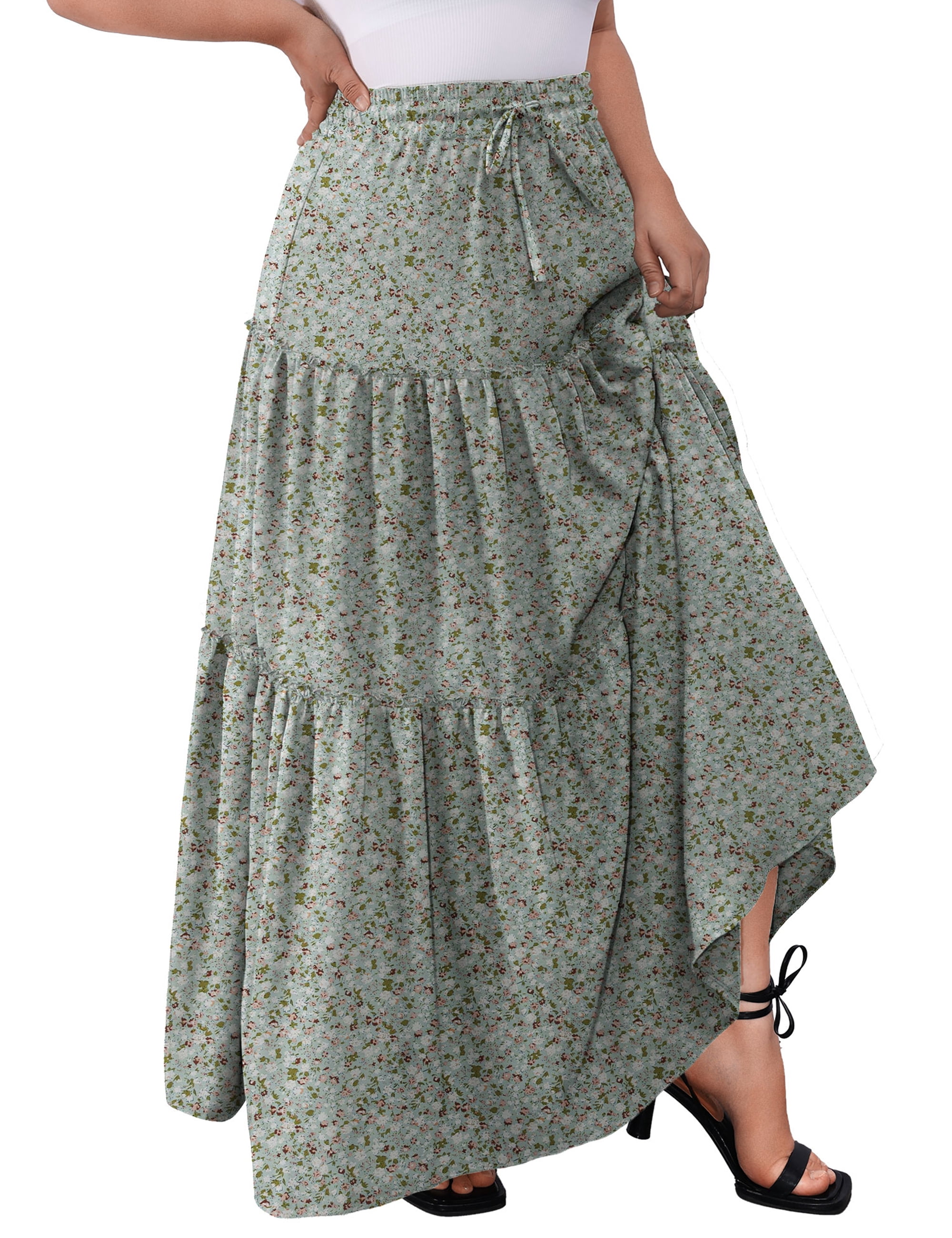 a.Jesdani Women Plus size Long Maxi Skirts Elastic High Waist A Line ...