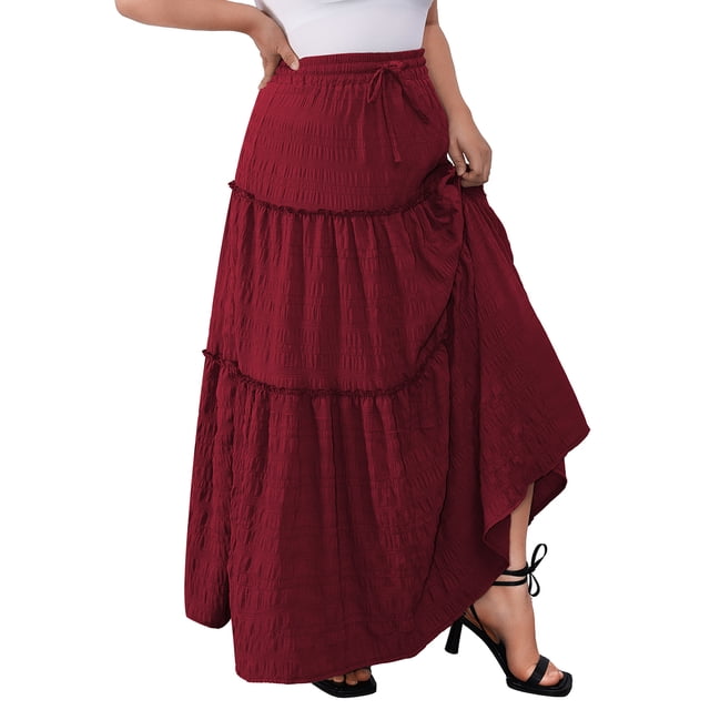 a.Jesdani Women Plus size Long Maxi Skirts Elastic High Waist A Line ...