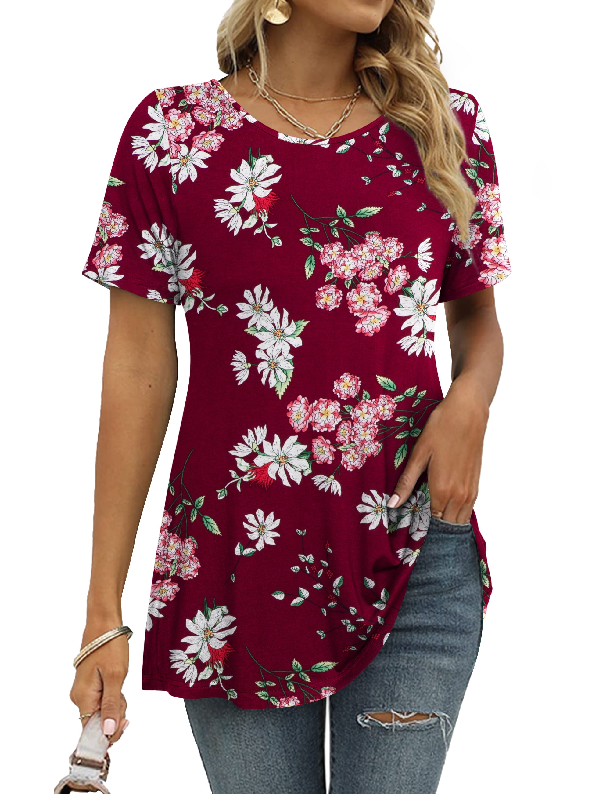 a.Jesdani Women Plus size Tops Summer Short Sleeve Round Neck Tunic Tops for Leggings 4X ...