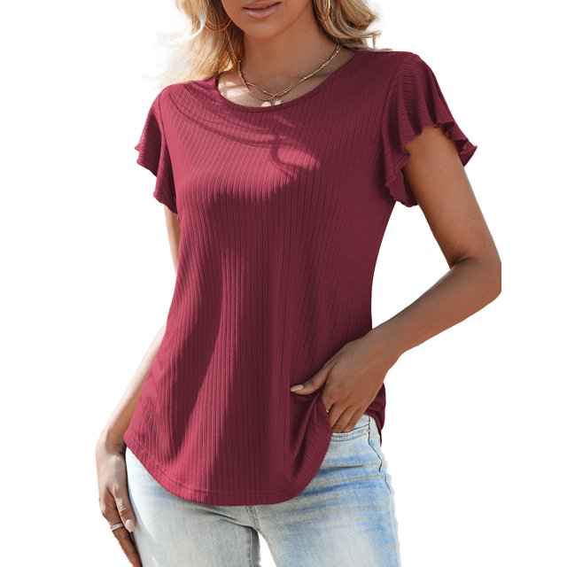 a.Jesdani Women Tops Summer Round Neck Ruffle Short Sleeve Casual Tunic ...