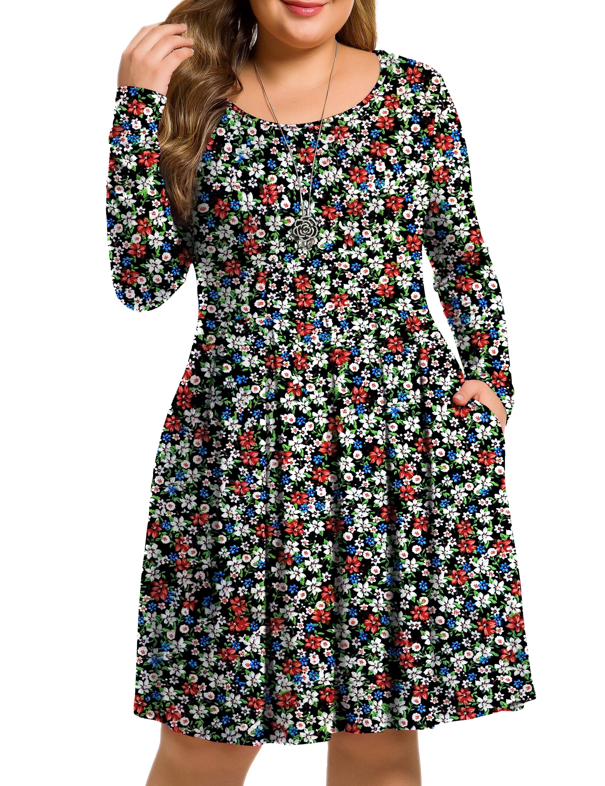 a.Jesdani Women's Plus Size Dresses Casual Long Sleeve Pleated Dress ...