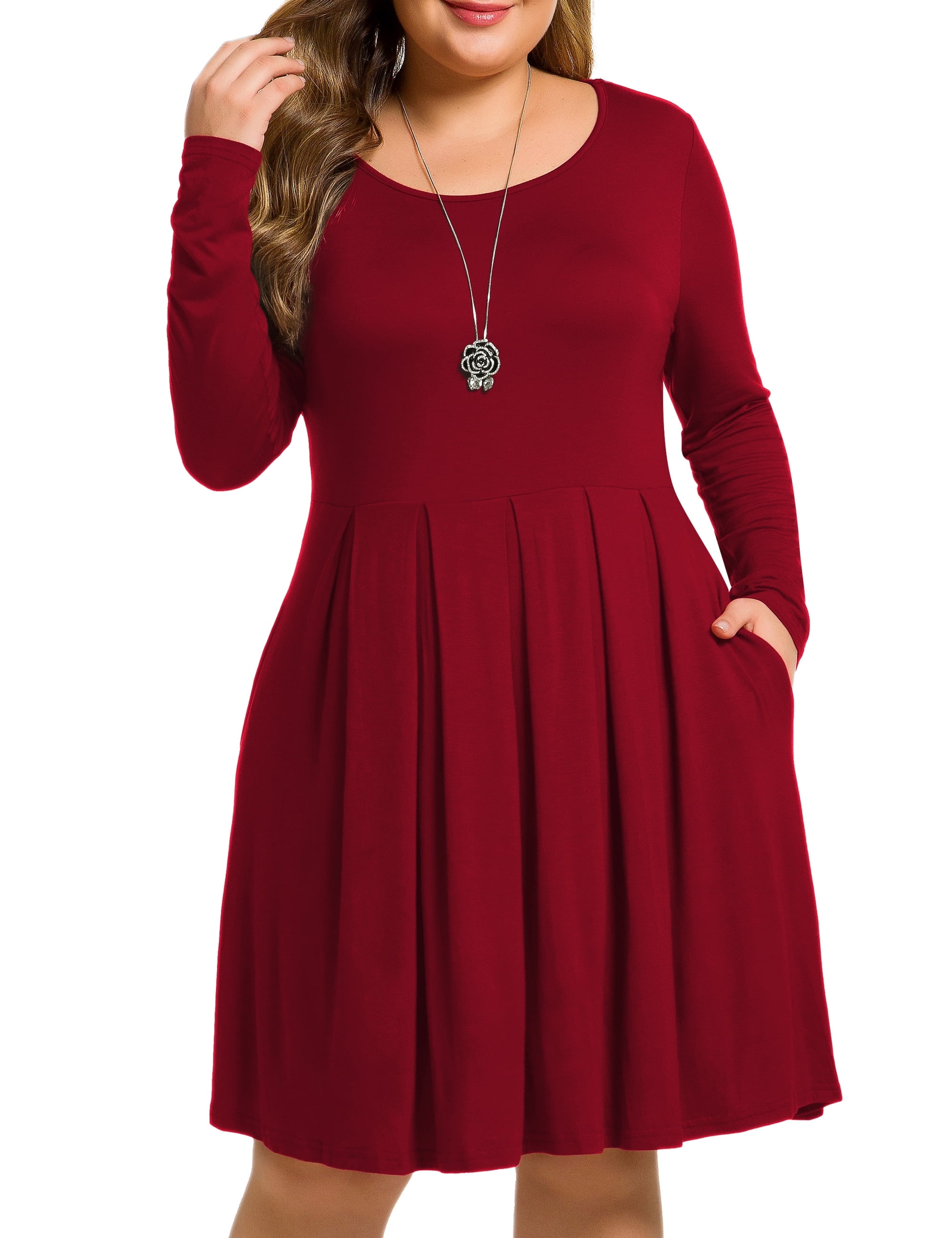 a.Jesdani Women's Plus Size Dresses Casual Long Sleeve Pleated Dress ...
