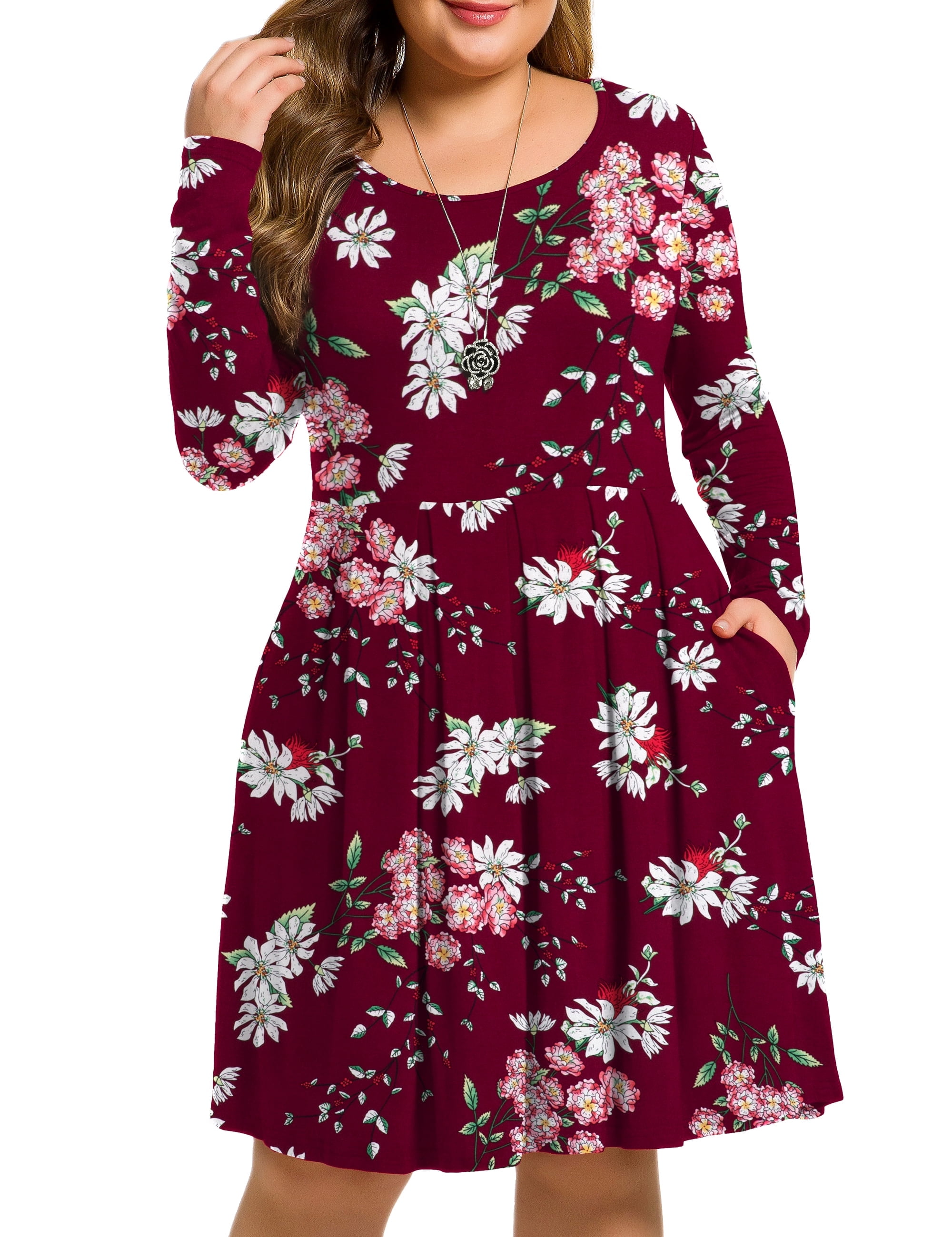 a.Jesdani Women's Plus Size Dresses Casual Long Sleeve Pleated Dress ...