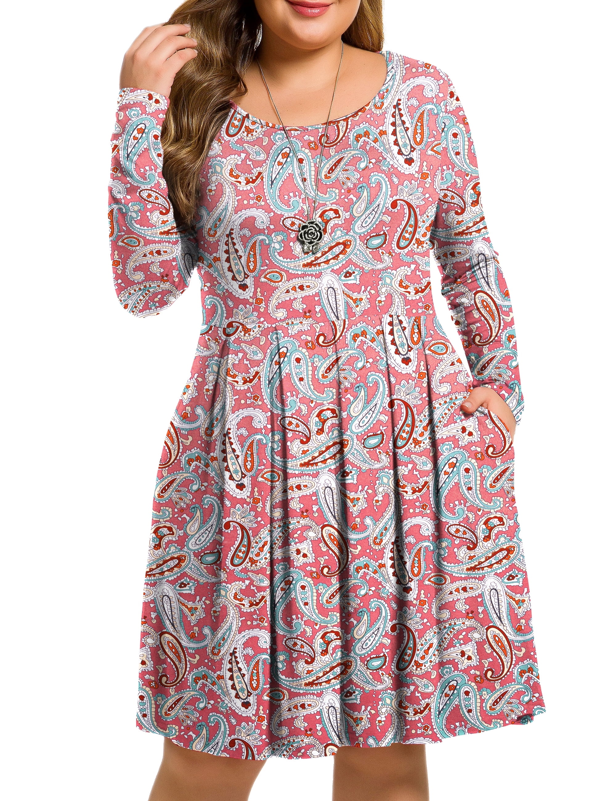 a.Jesdani Women's Plus Size Dresses Casual Long Sleeve Pleated Dress ...