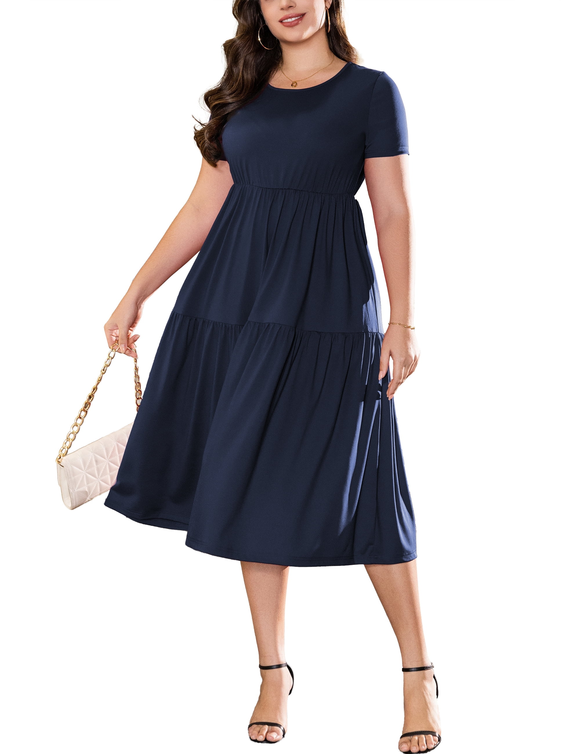 a.Jesdani Women's Plus Size Dresses Casual Short Sleeve Flowy Tiered ...