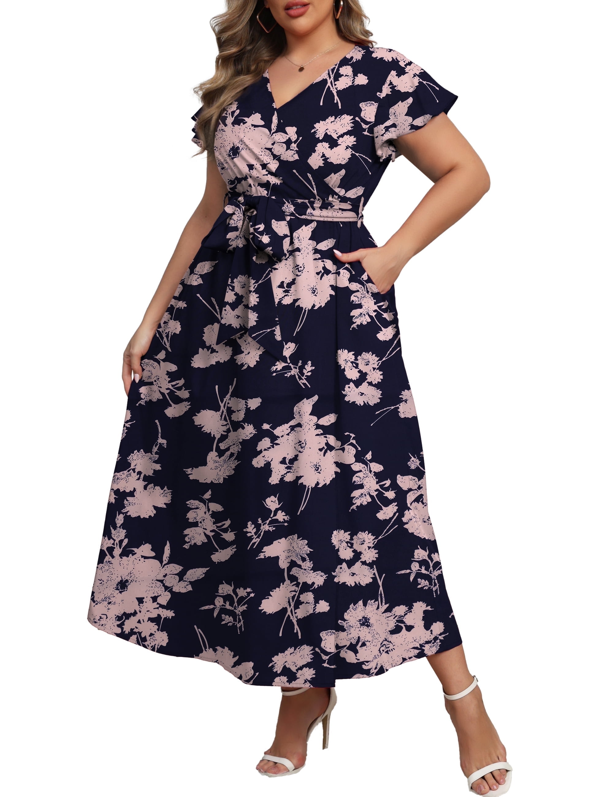 a.Jesdani Women's Plus Size Maxi Dress, Boho Floral, Butterfly Sleeve ...