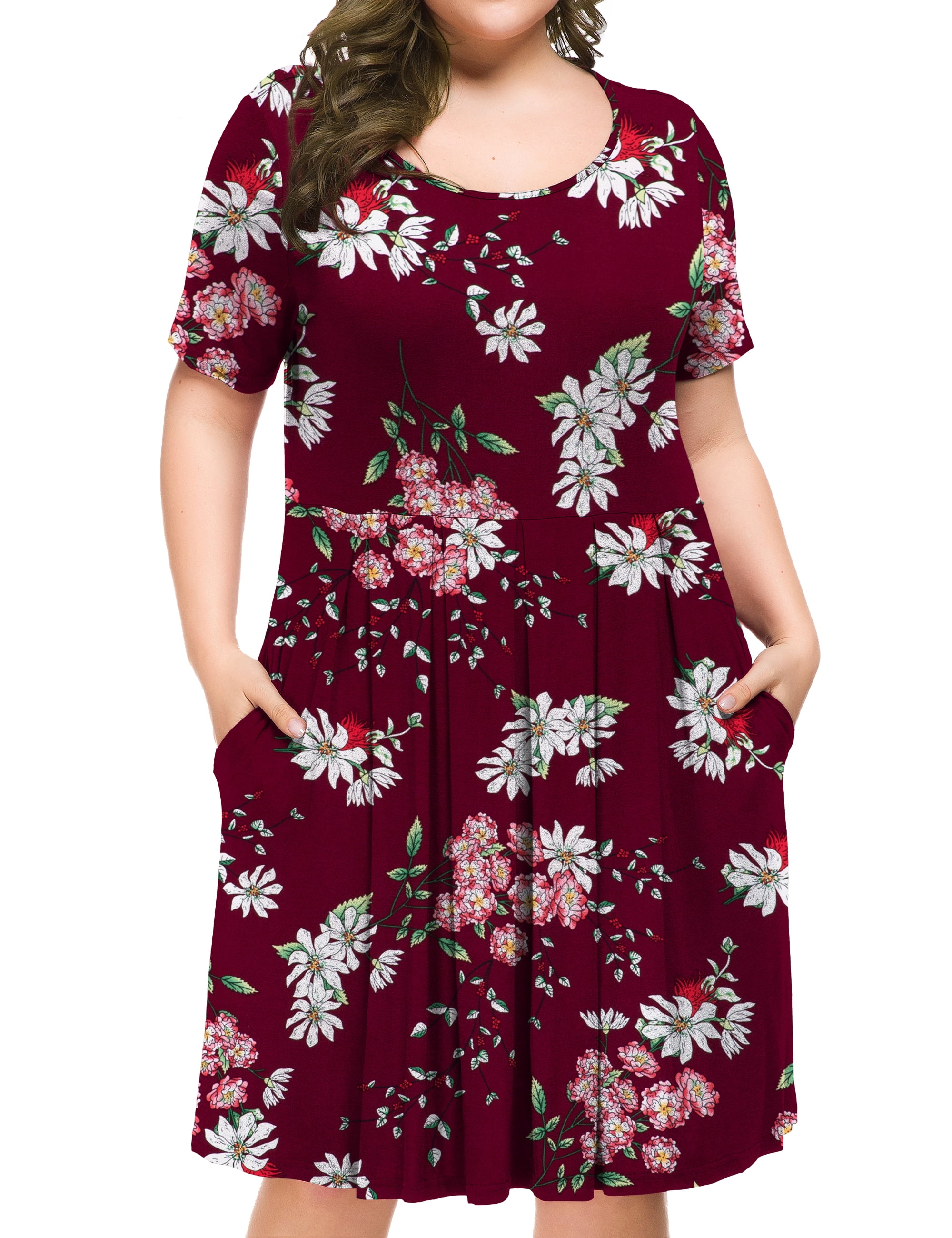 a.Jesdani Women's Plus Size Summer Dresses Casual Short Sleeve Pleated ...