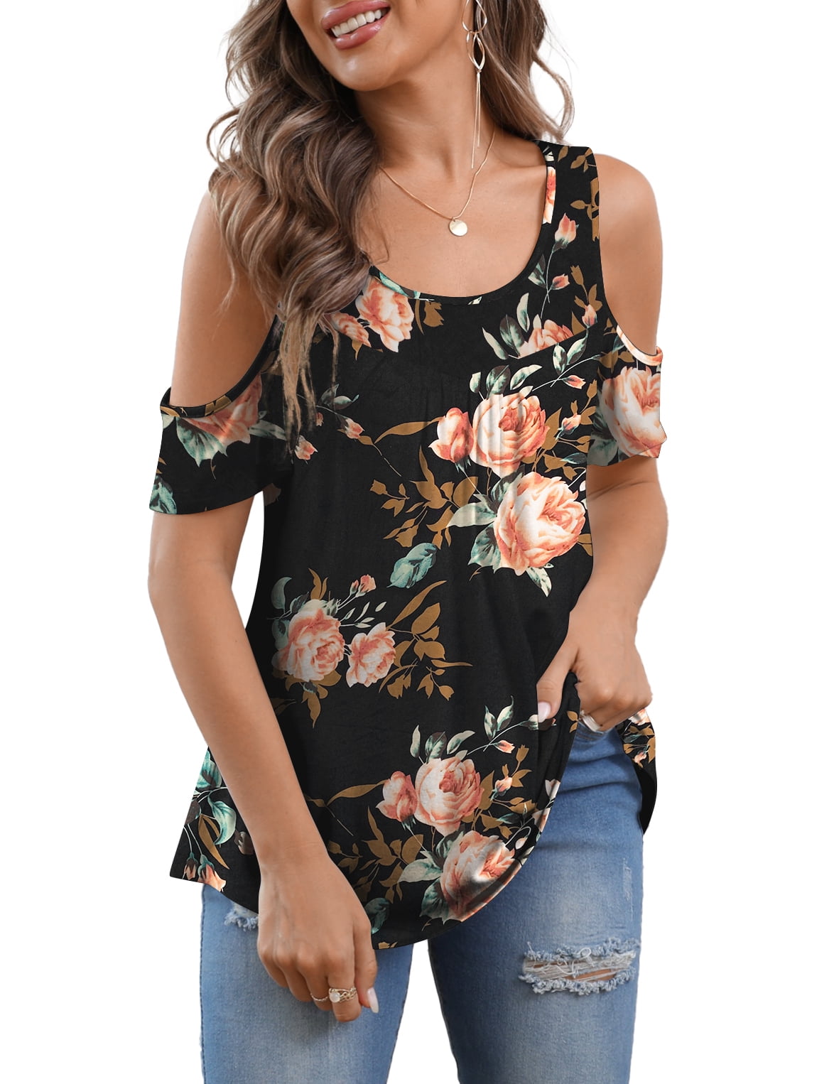 Ajesdani Womens Plus Size Tunic Tops Casual Cold Shoulder Short Sleeve Blouses M 4x