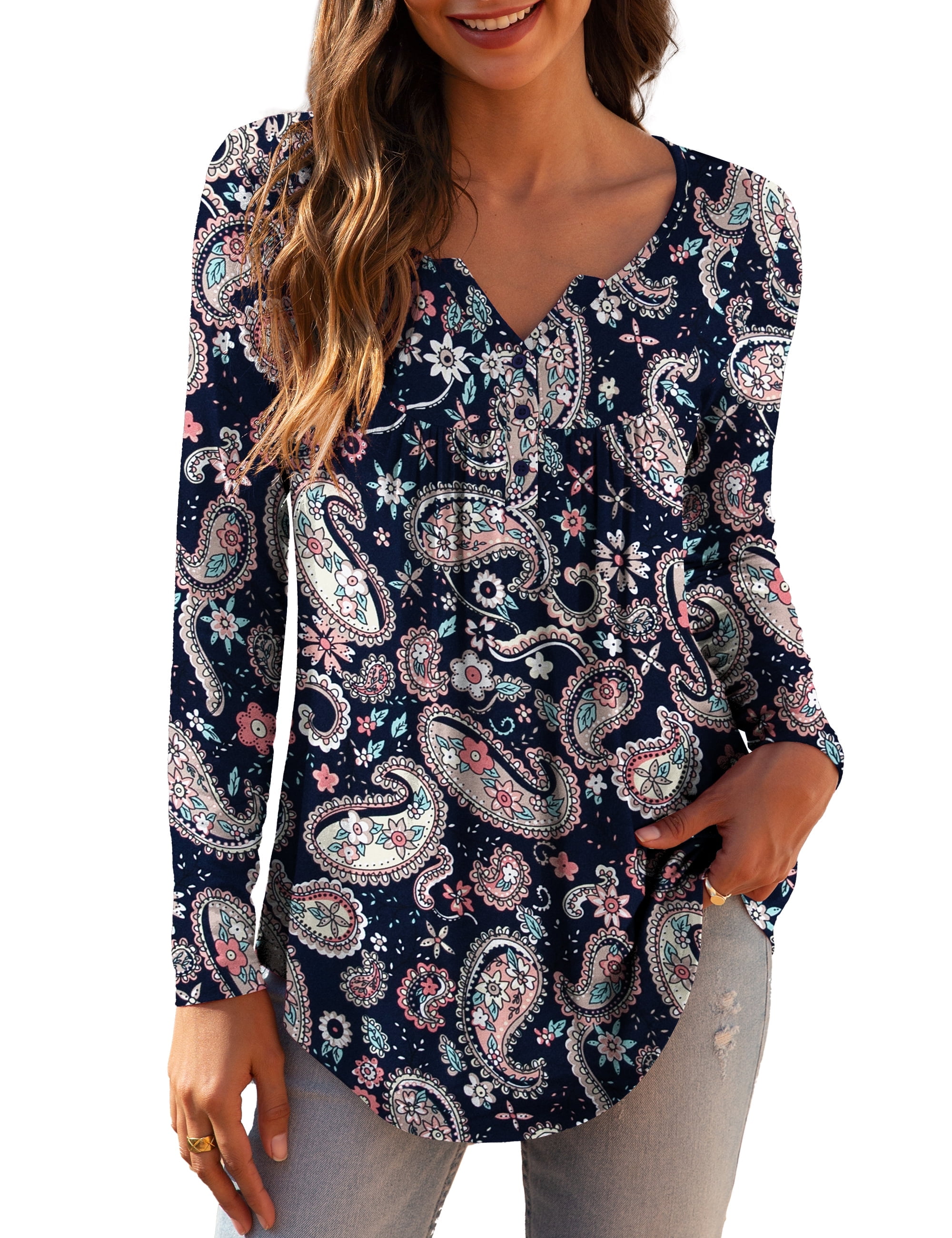 a.Jesdani Women's Plus Size Tunic Tops Long Sleeve V Neck Casual ...