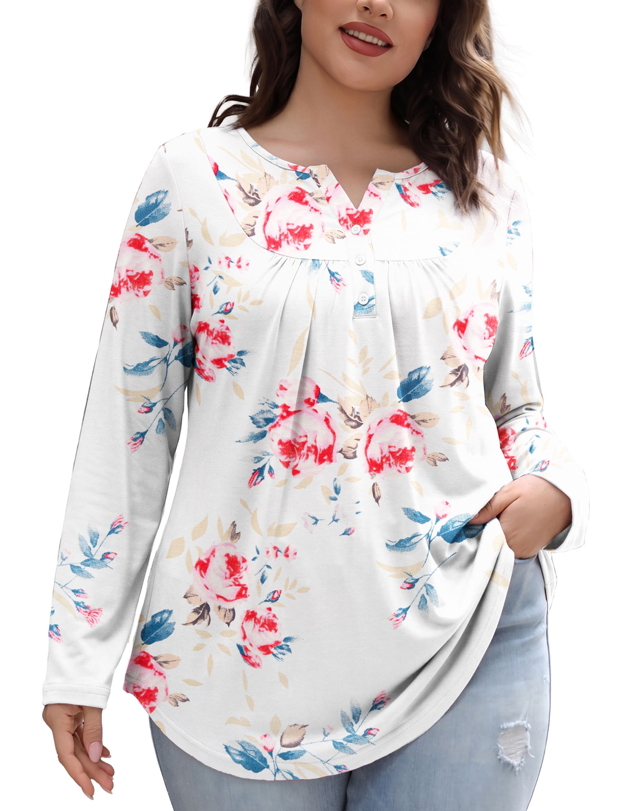 a.Jesdani Women's Plus Size Tunic Tops Long Sleeve V Neck Casual ...