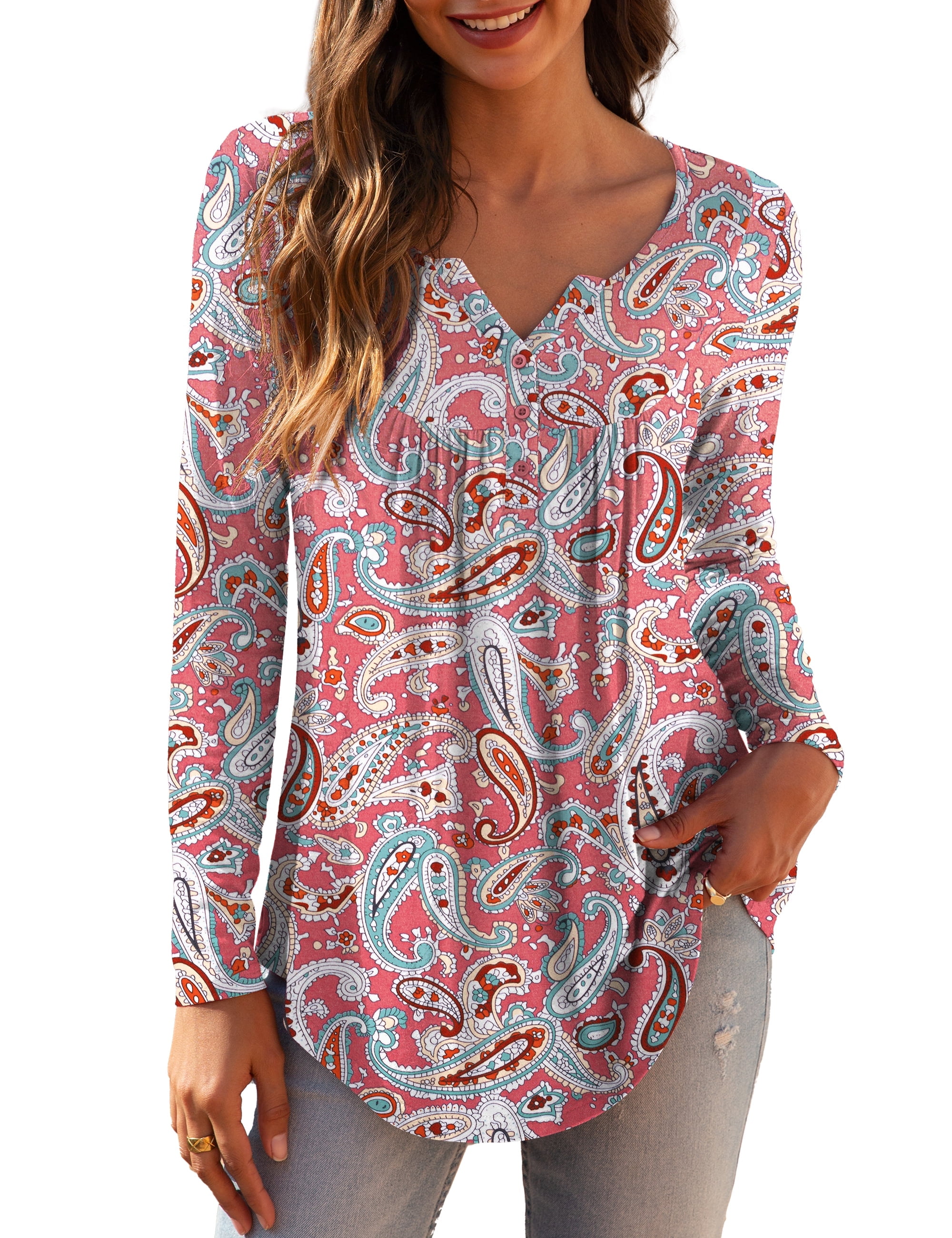 a.Jesdani Women's Plus Size Tunic Tops Long Sleeve V Neck Casual ...