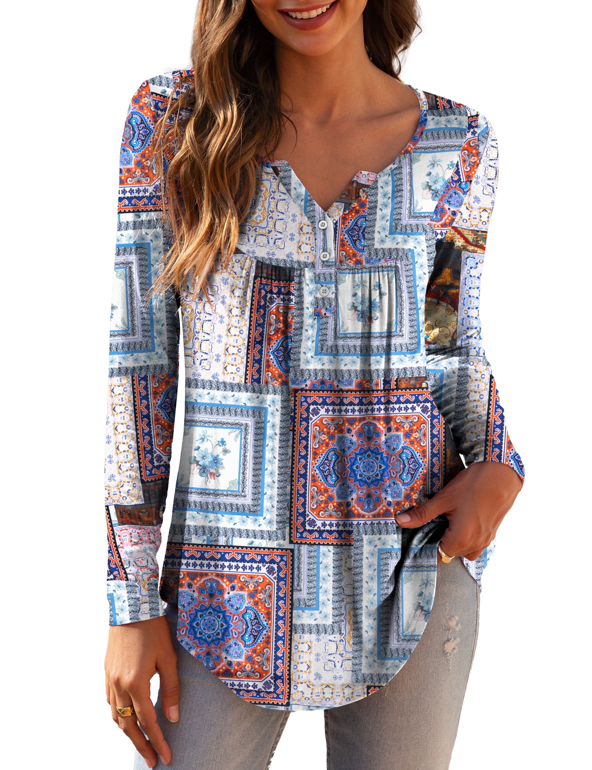 a.Jesdani Women's Plus Size Tunic Tops, Long Sleeve V Neck Blouses for ...