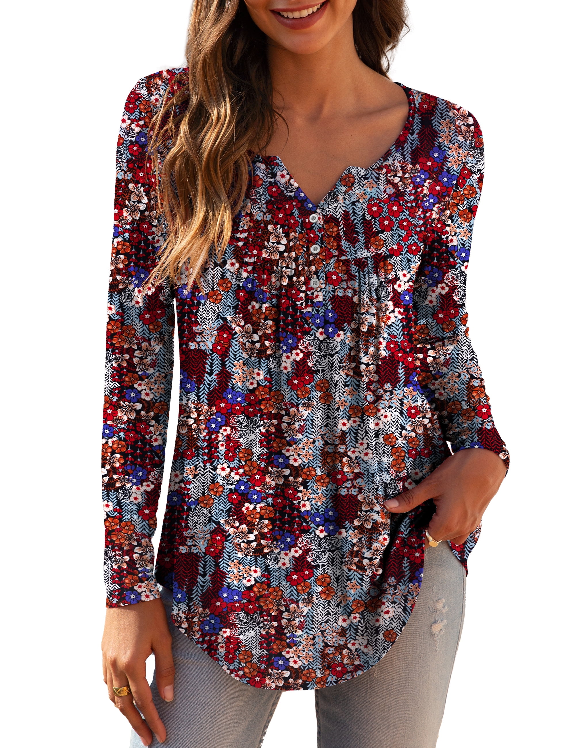 a.Jesdani Women's Plus Size Tunic Tops Long Sleeve V Neck Casual ...
