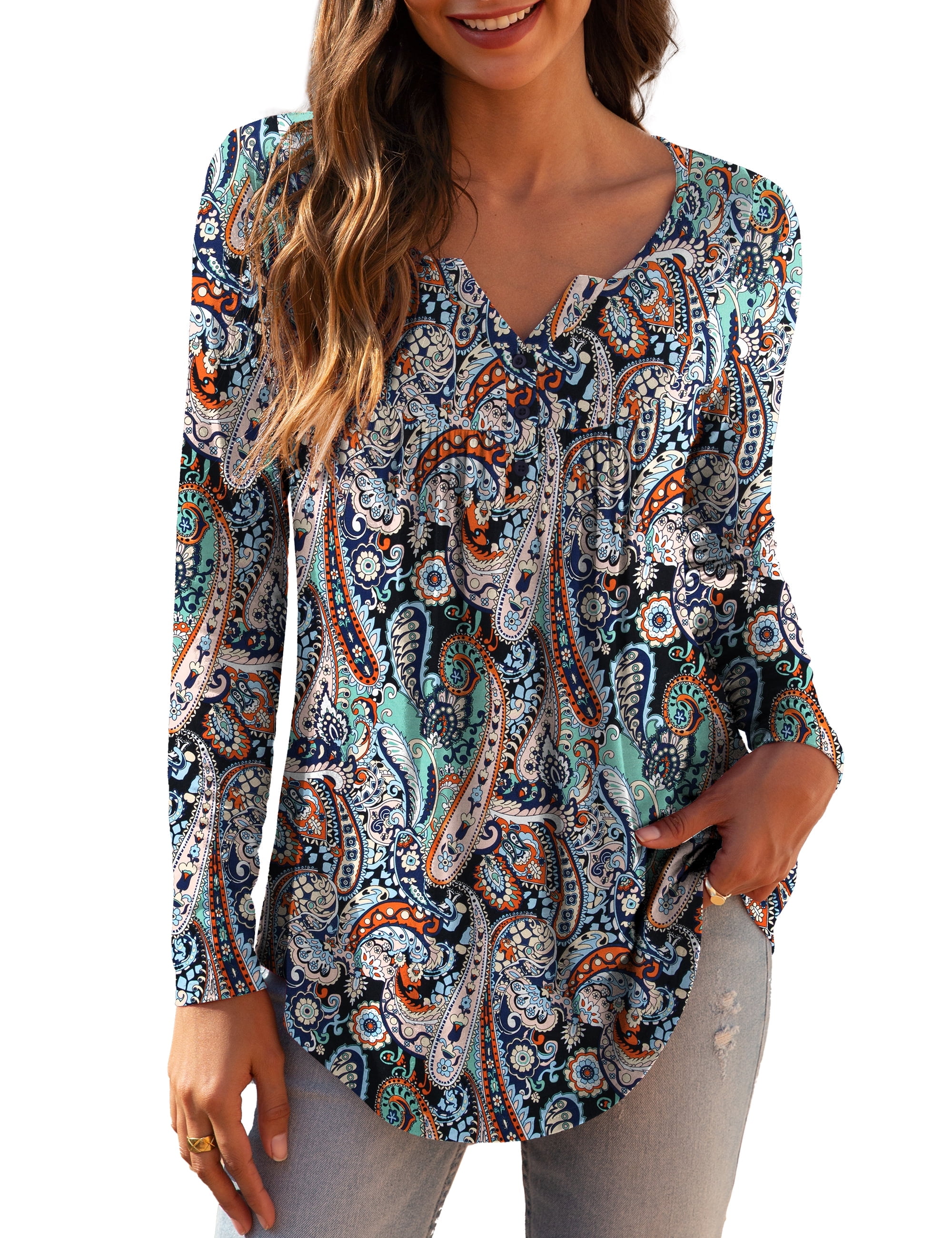 a.Jesdani Women's Plus Size Tunic Tops Long Sleeve V Neck Casual ...