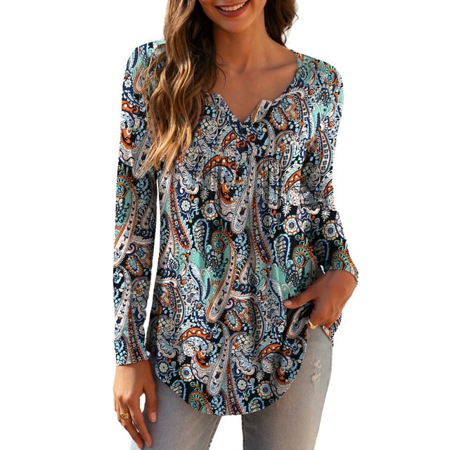 a.Jesdani Women's Plus Size Tunic Tops Long Sleeve V Neck Casual ...