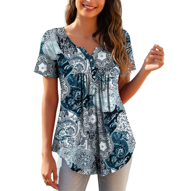 a.Jesdani Women's Plus Size Tunic Tops, V Neck, Short Sleeve, Casual ...
