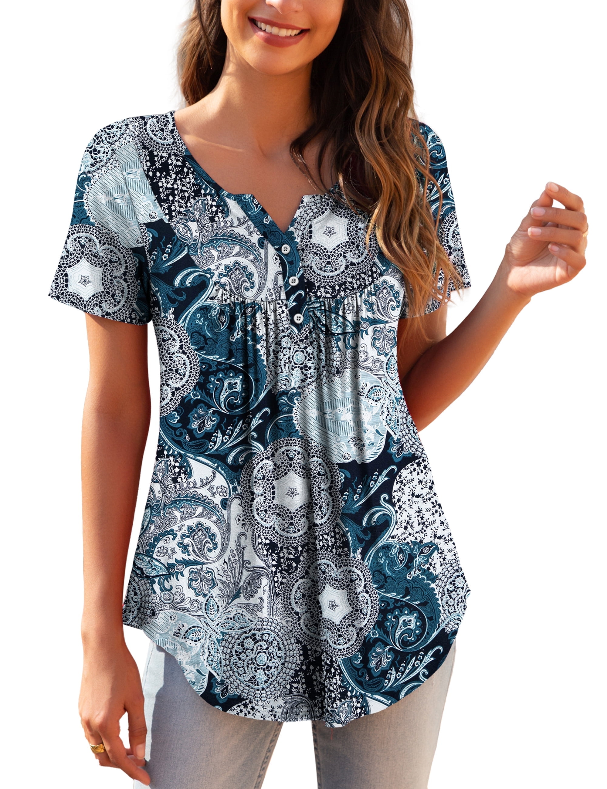 a.Jesdani Women's Plus Size Tunic Tops, Short Sleeve V Neck Casual ...