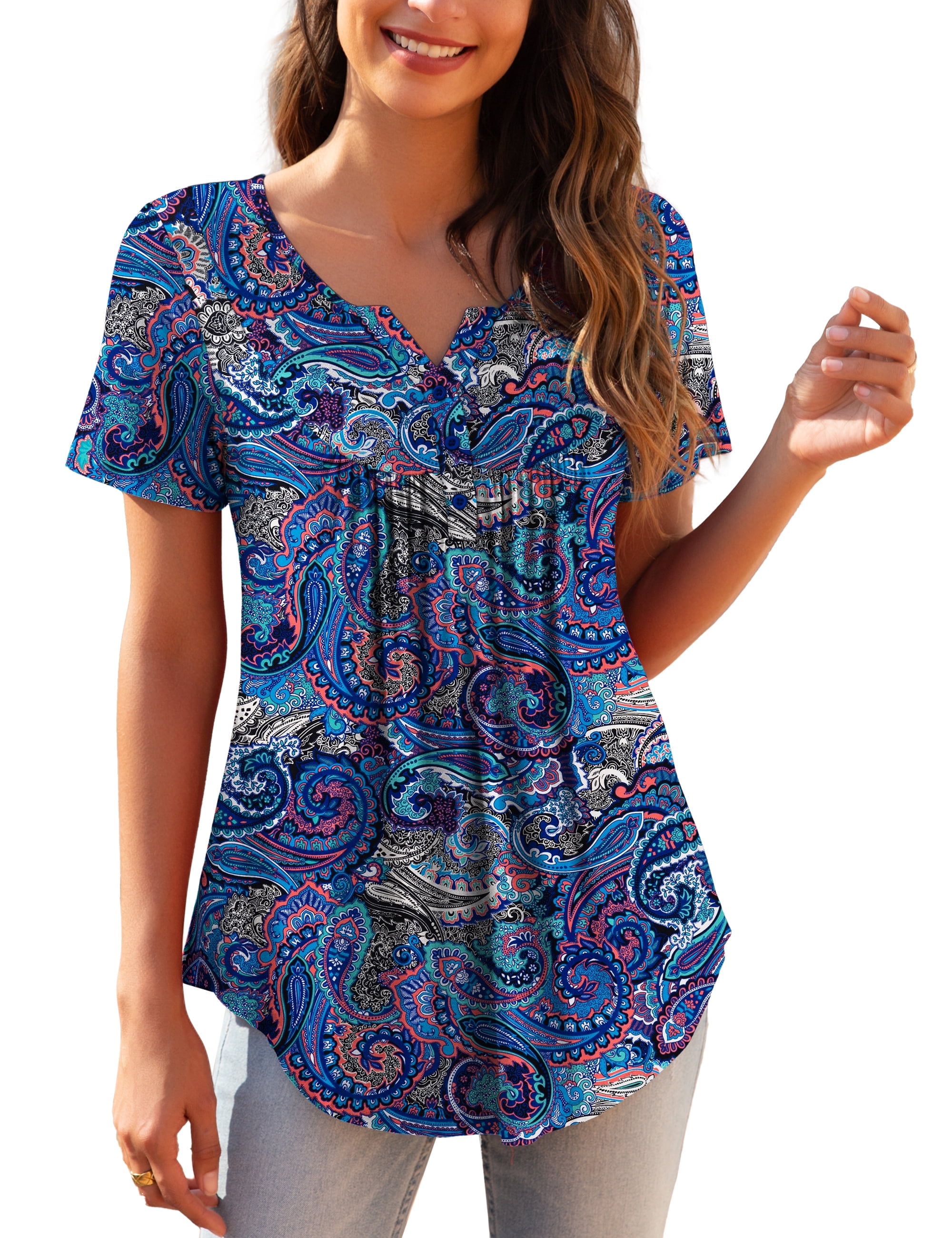 a.Jesdani Women's Plus Size, V Neck Tunic Tops with Floral Patterns ...