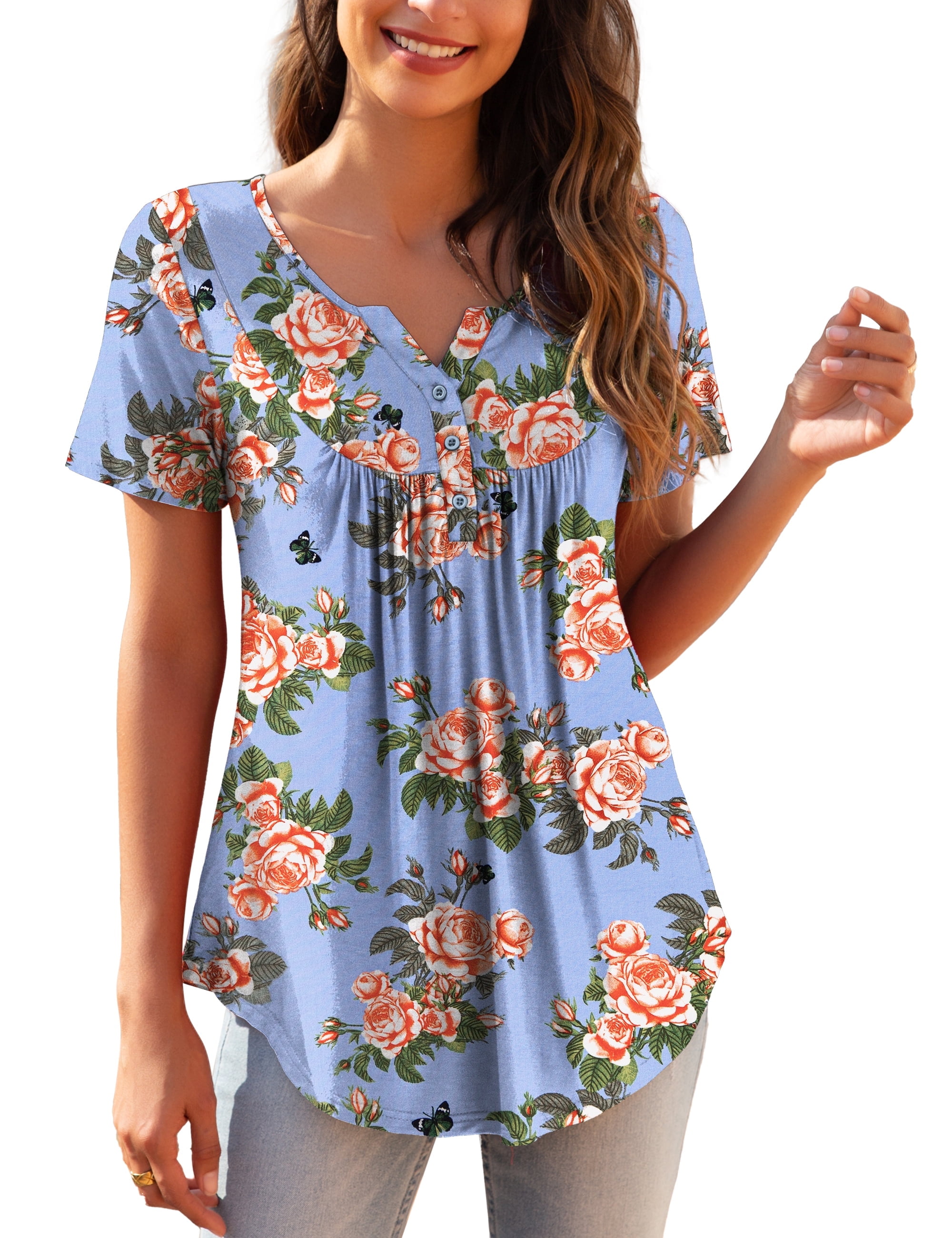 a.Jesdani Women's Plus Size Tunic Tops for Leggings, Short Sleeve V ...