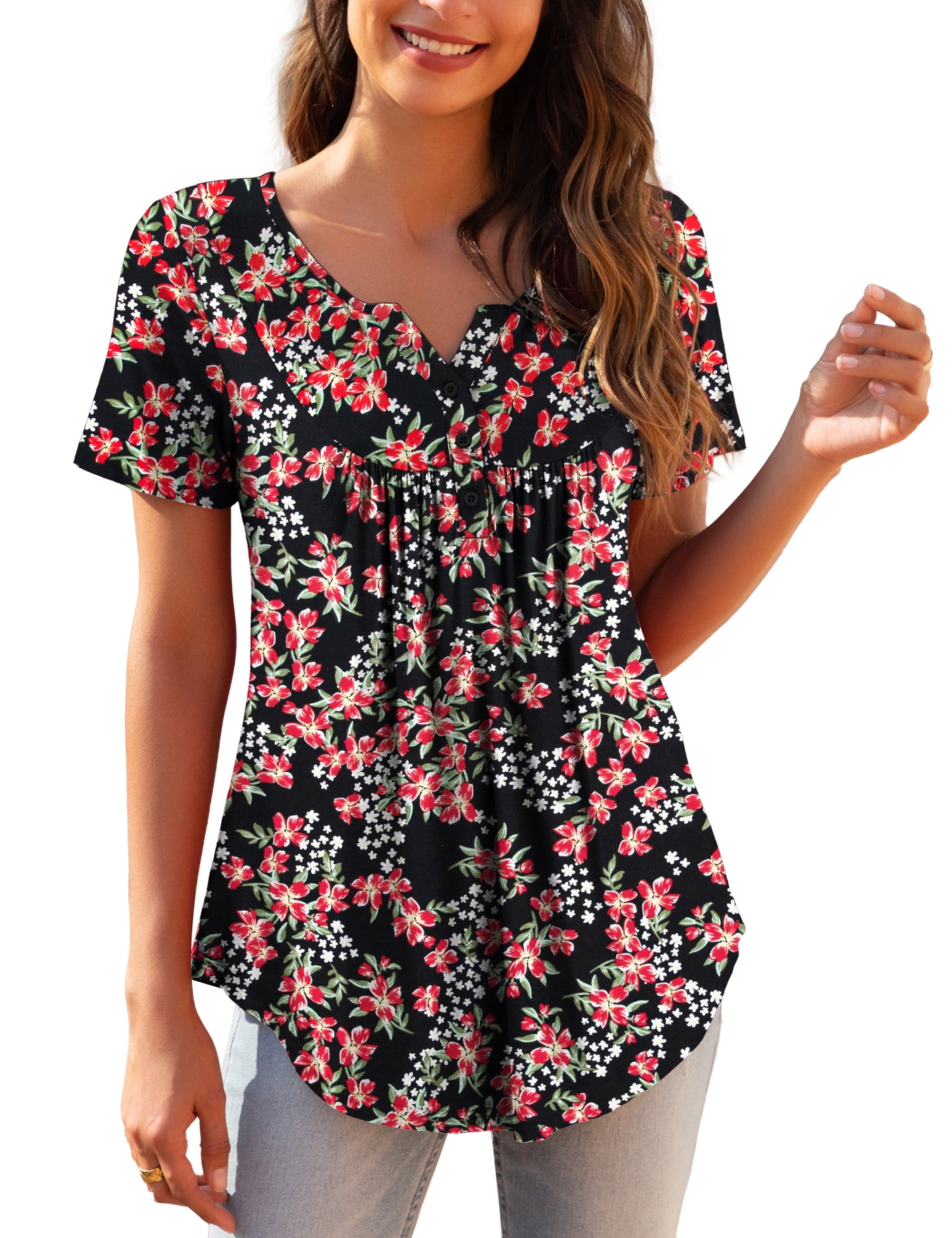 a.Jesdani Women's Plus Size Tunic Tops Short Sleeve V Neck Casual ...