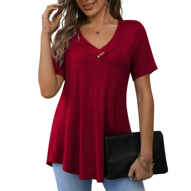 a.Jesdani Women's Plus Size Tunic Tops Short Sleeve V Neck Casual ...