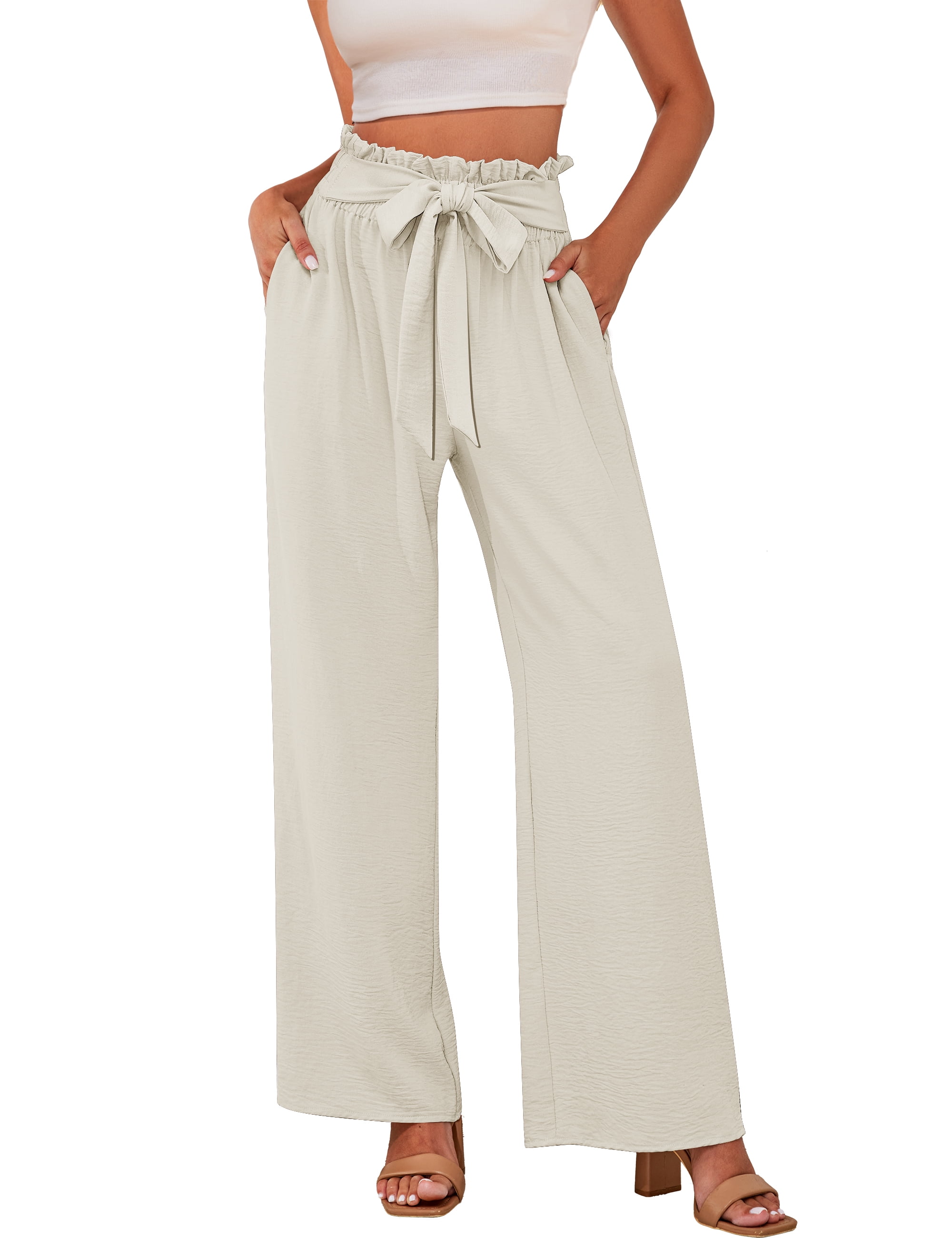 a.Jesdani Women's Wide Leg Lounge Pants High Waisted Elastic Tie Knot ...