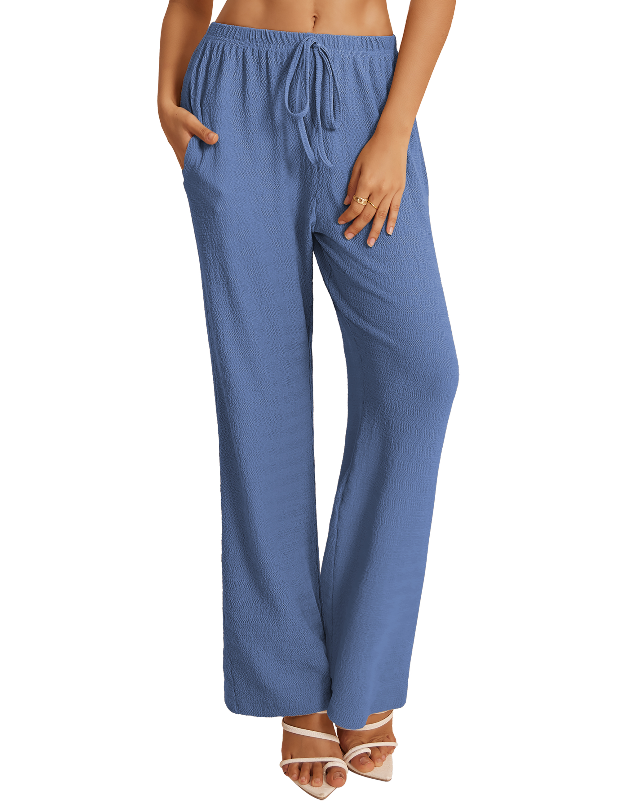 ZANZEA Womens Trousers Elastic Waist Casual Long Drawstring Pants ...