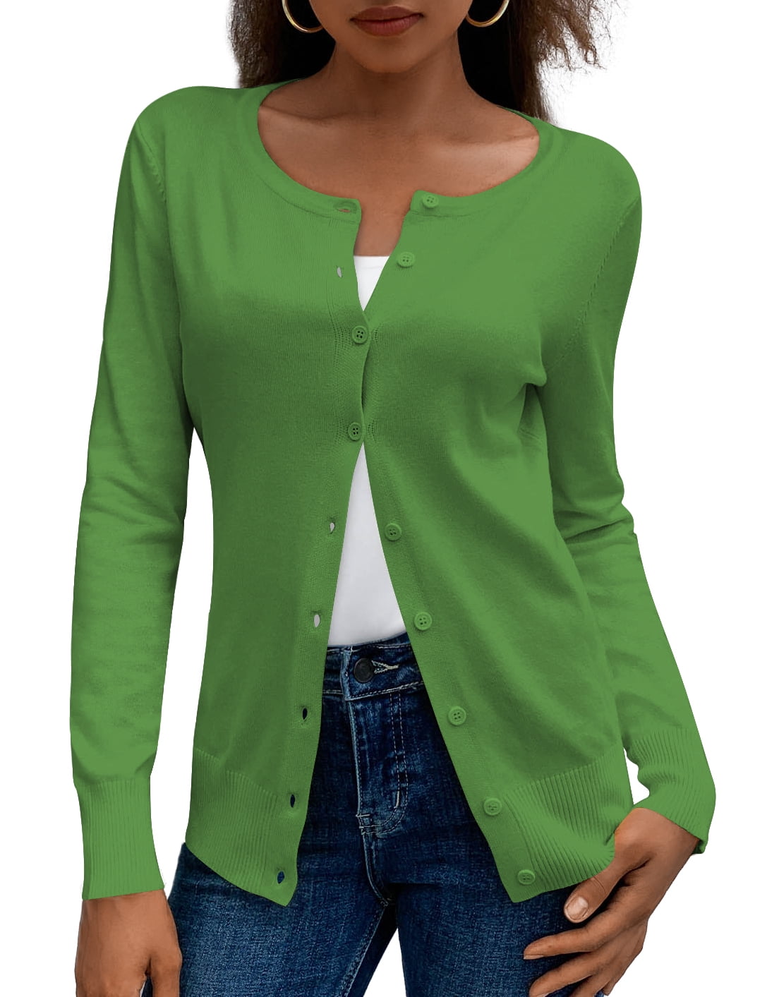 Ajesdani Womens Cardigans Lightweight Soft Knit Crewneck Cardigan Sweater S 2xl