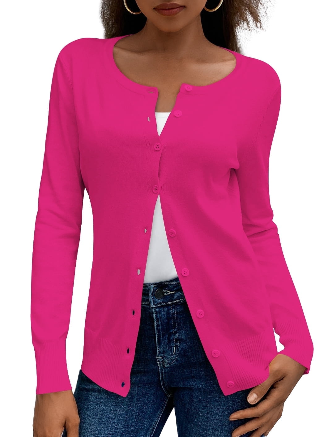 a.Jesdani Womens Lightweight Soft Knit Cardigan Sweater, Crewneck, Long ...