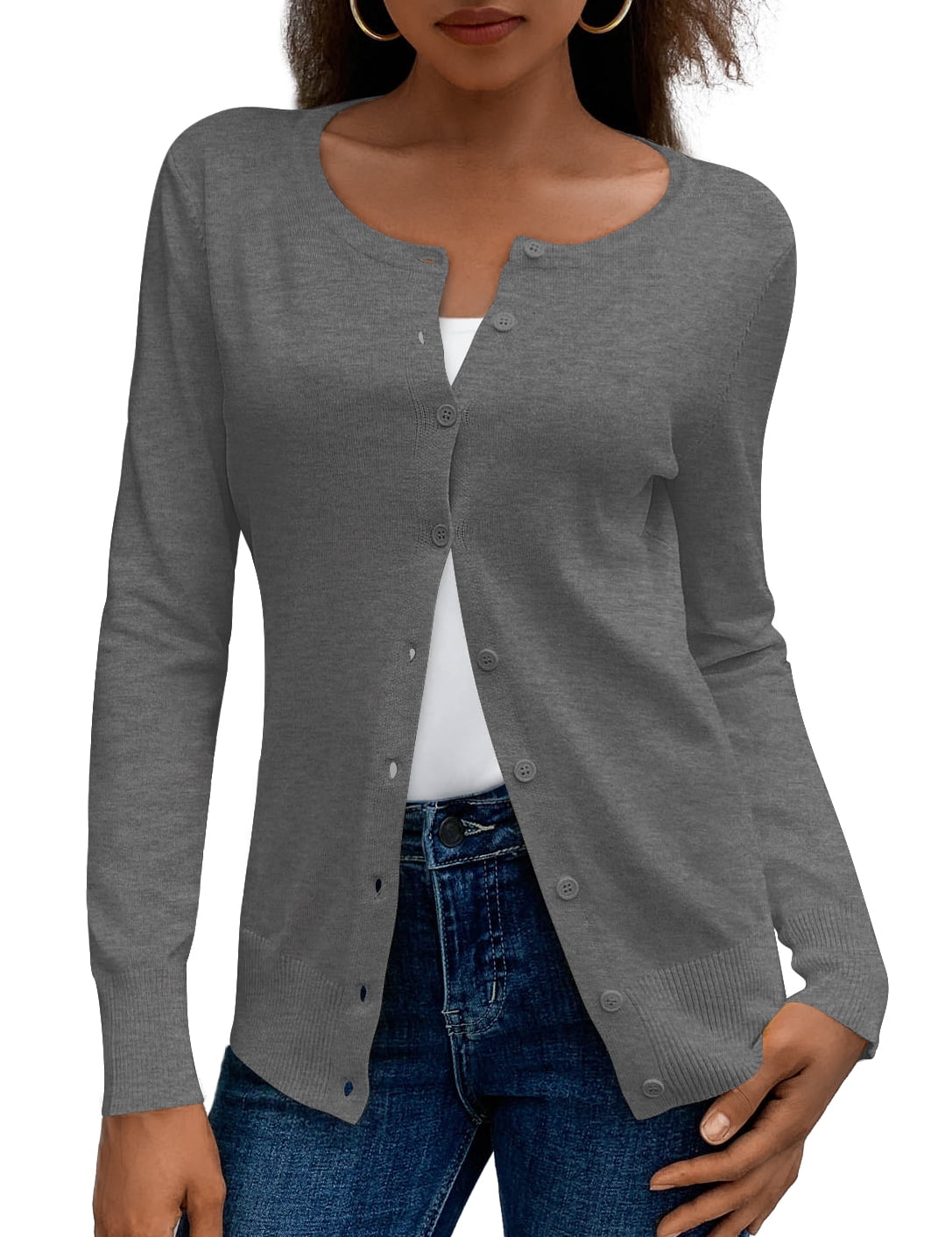 a.Jesdani Womens Cardigans Lightweight Soft Knit Crewneck Cardigan ...