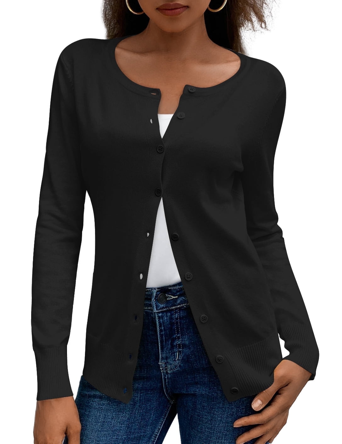 a.Jesdani Womens Cardigans Lightweight Soft Knit Crewneck Cardigan ...