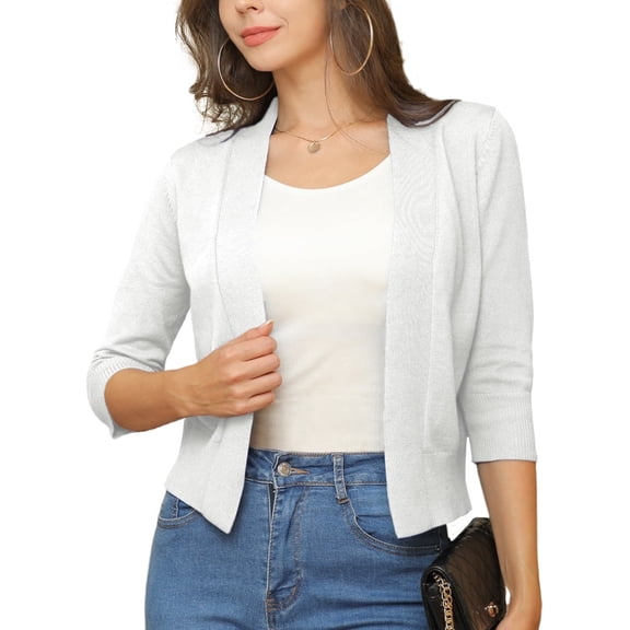 a.Jesdani Womens Cropped Cardigans Sweaters 3/4 Sleeve Open Front Short ...