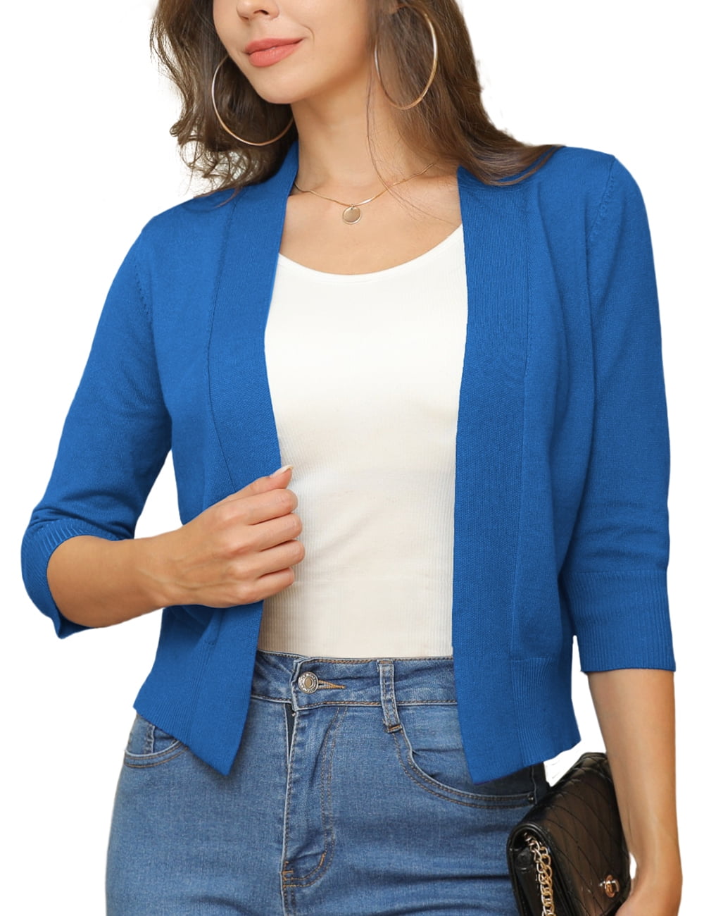 a.Jesdani Women's 3/4 Sleeve Summer Knitted Cropped Cardigans Sweaters ...