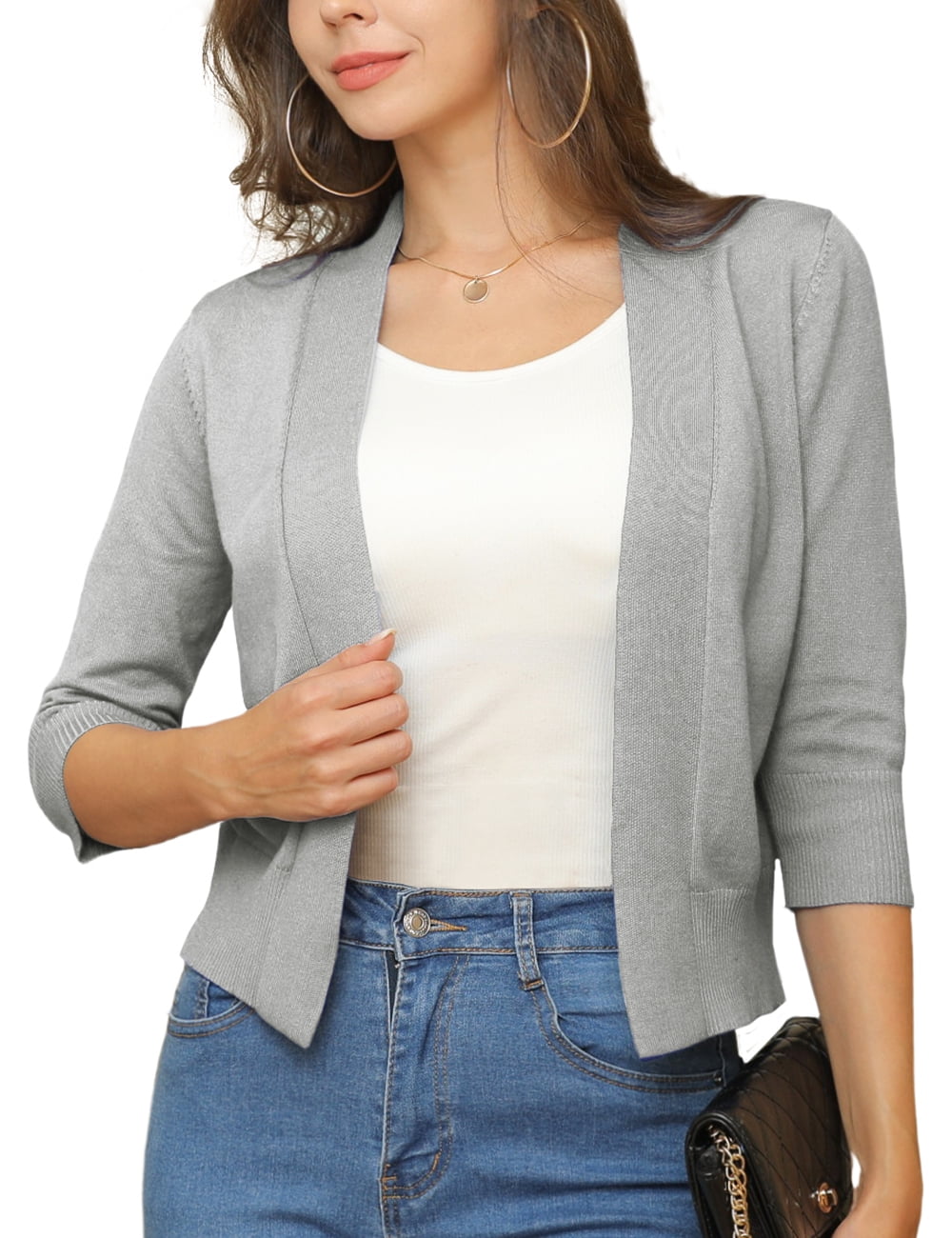 A Jesdani Womens 3 4 Sleeve Cropped Cardigans Sweaters Open Front