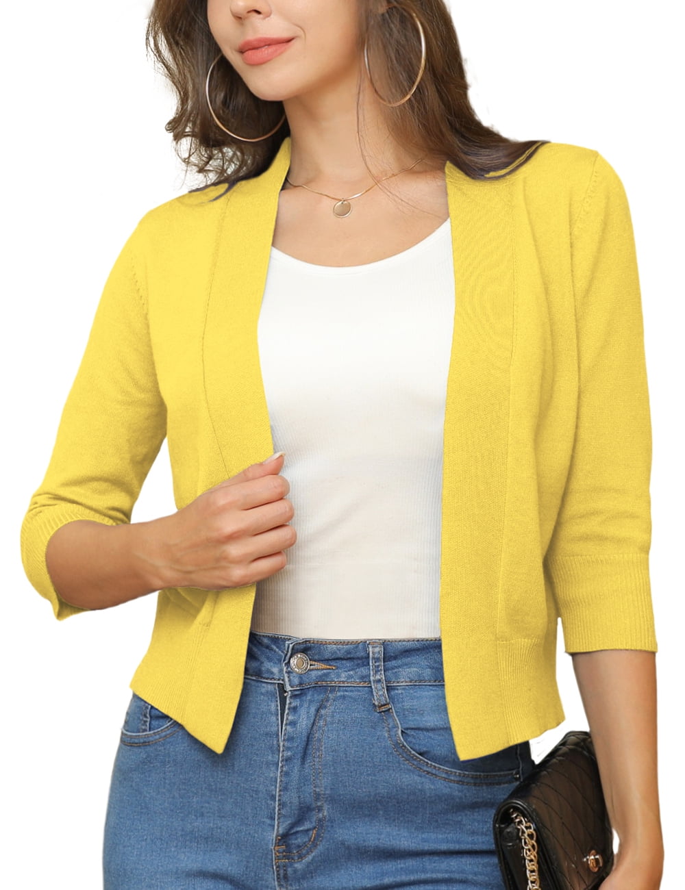 a.Jesdani Women's 3/4 Sleeve Cropped Cardigans, Open Front Shrugs ...