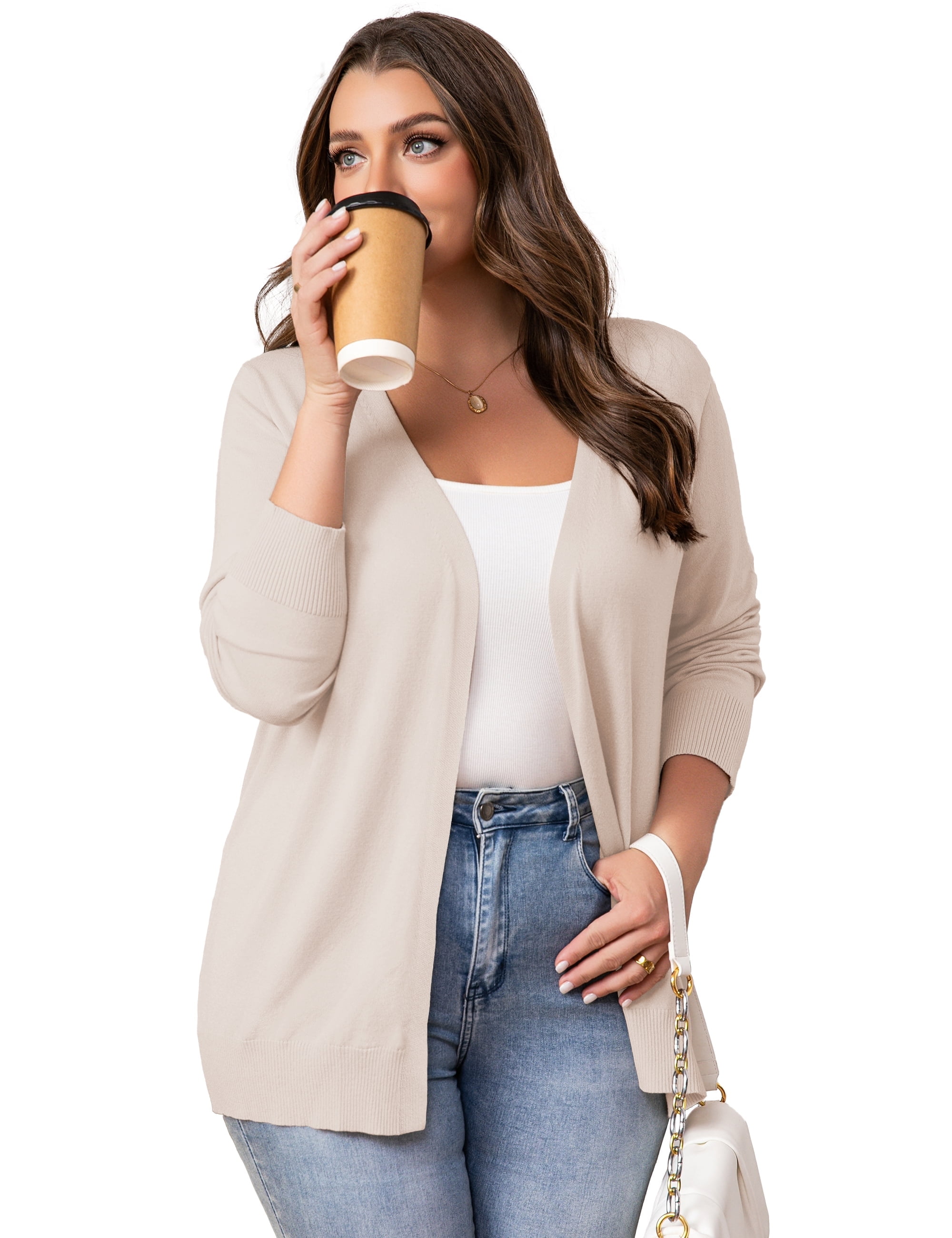 a.Jesdani Womens Plus Size Cardigans Casual Lightweight Ribbed Open ...