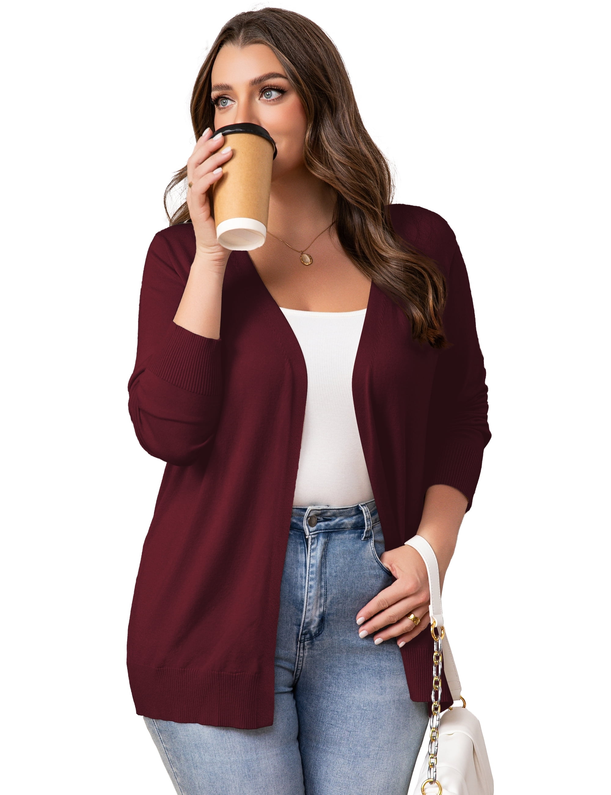 a.Jesdani Womens Plus Size Cardigans Casual Lightweight Ribbed Open ...