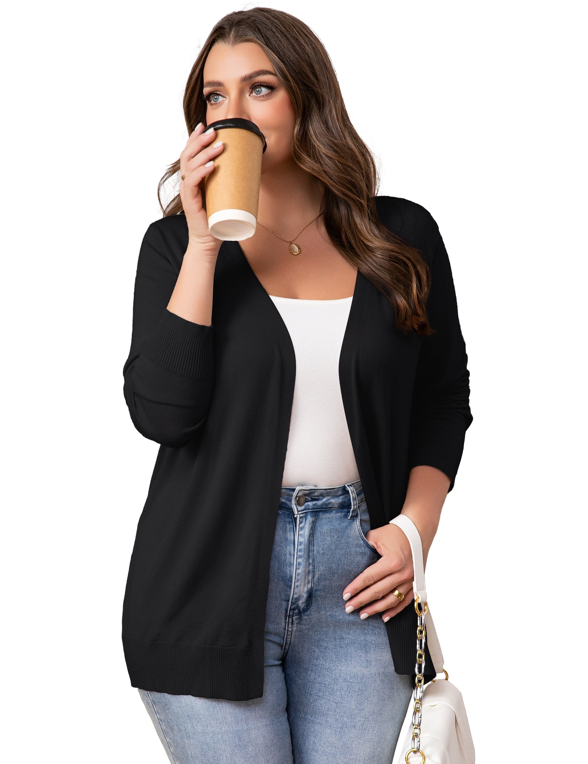 a.Jesdani Womens Plus Size Cardigans Casual Lightweight Ribbed Open ...