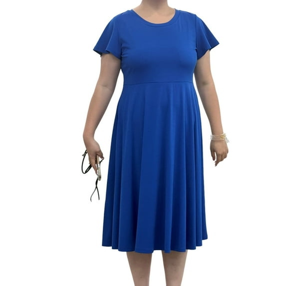 a.Jesdani Womens Plus Size Dresses Flutter Sleeve A-Line Midi Dress Wedding Guest Dress Pink 2X ...