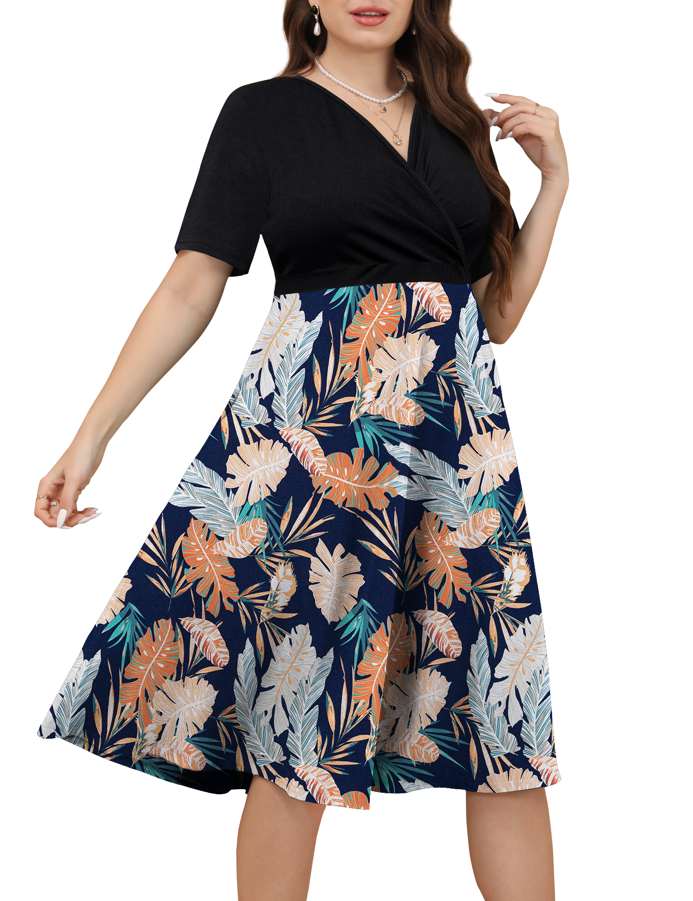 CONNECTED APPAREL Womens Red Lace Speckle Short Sleeve V Neck Full ...