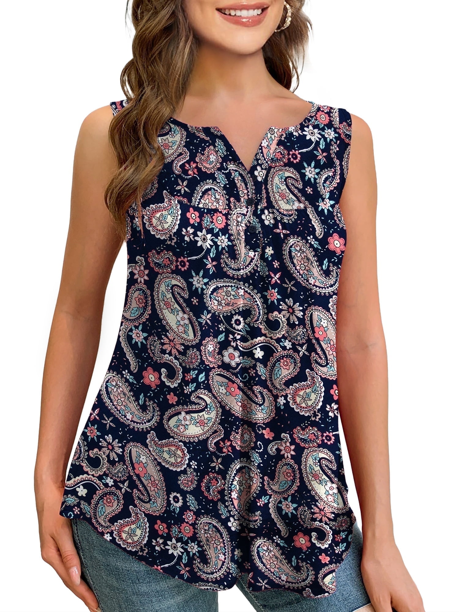 a.Jesdani Womens Plus Size Sleeveless Tunic, Flowy Floral Tank Tops ...