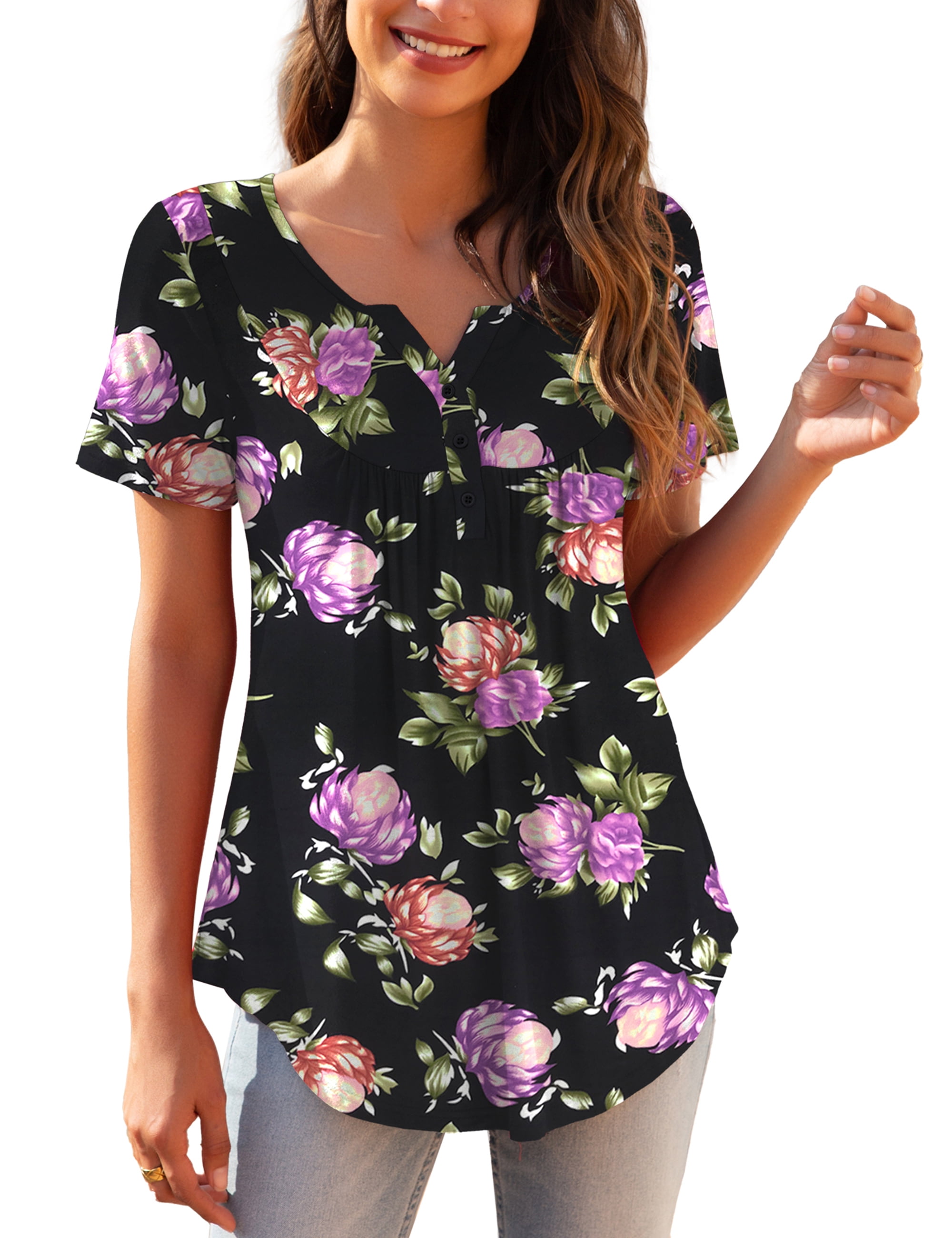 a.Jesdani Womens Plus Size Long Sleeve Tops Tunic Tops Casual Floral ...