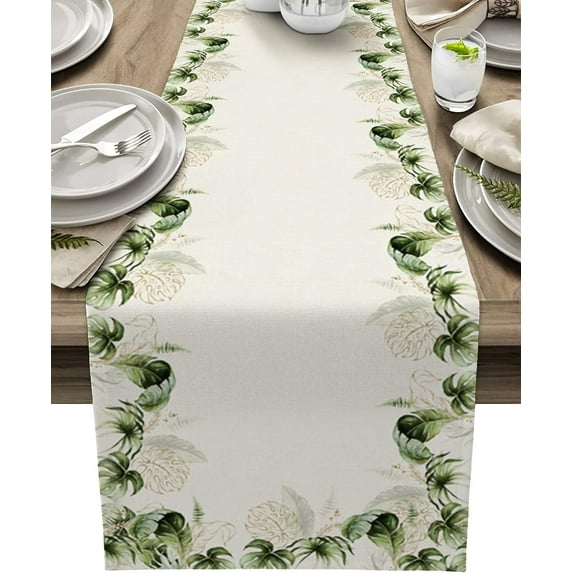 a Leaves Palm Tropical Print Linen Table Runners Vintage Watercolor ...