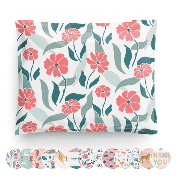 a la mode Mailers Pink Floral Pattern Reusable 10x13 Poly Mailers 100 ...