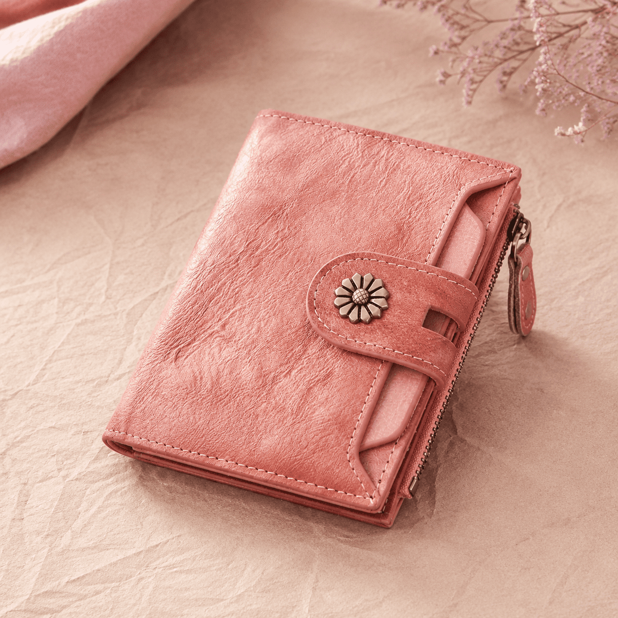 a7-pink Leather Bifold Wallet Card Holder with Removable Id Window ...