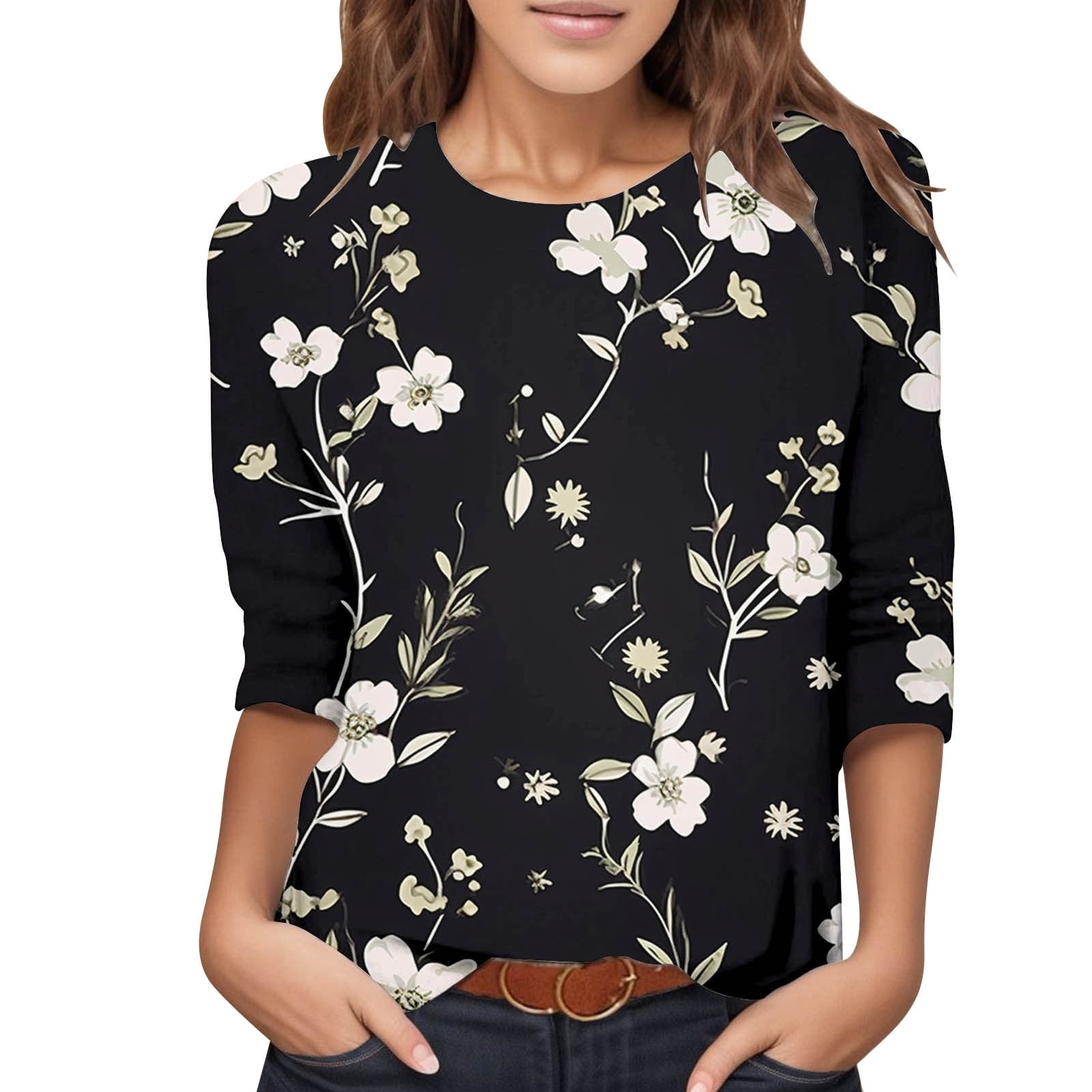 aDJFDGT Petite Tops for Women Size Petite Small Womens 4/3 Printing ...